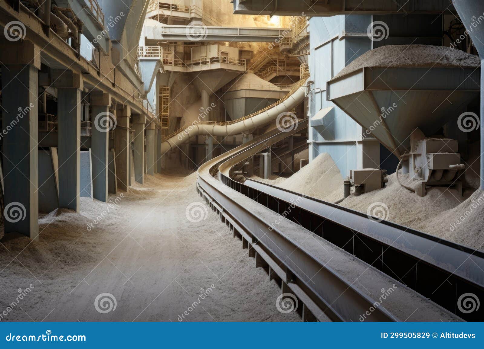 Conveyor Belt Transporting Crushed Limestone in a Cement Plant Stock ...