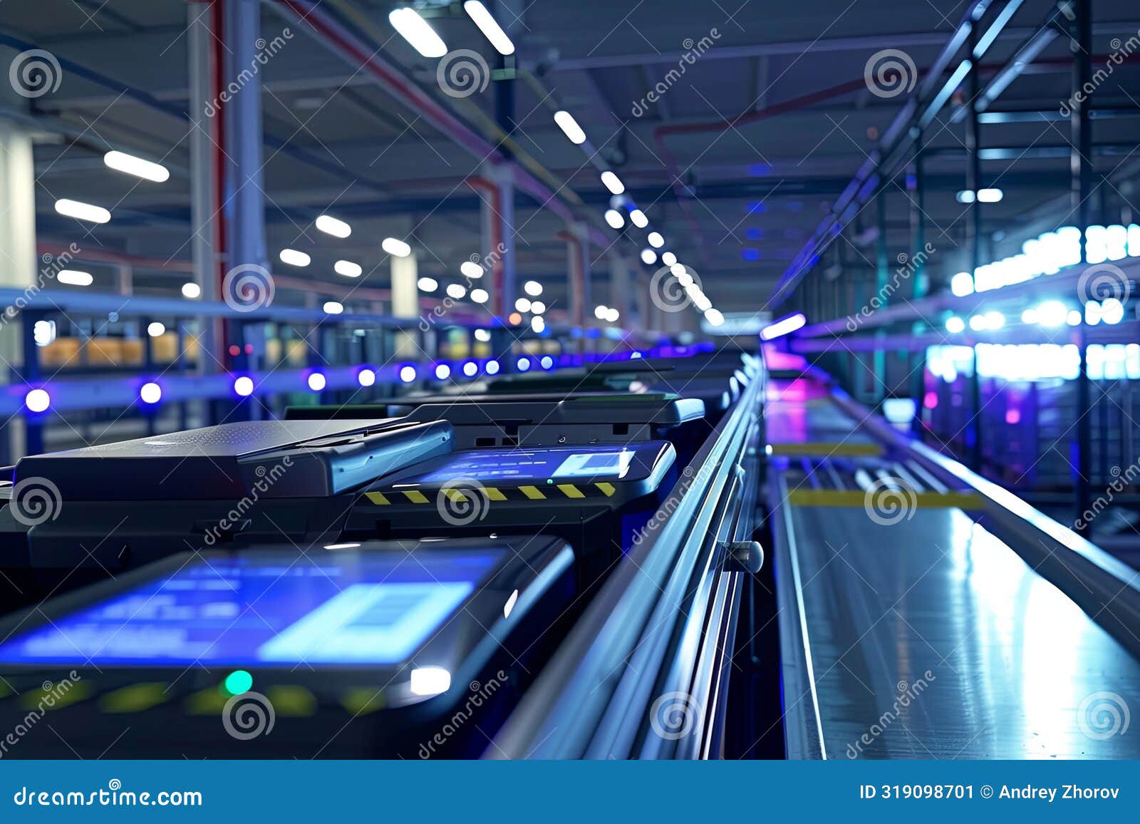 A Conveyor Belt Transporting Various Electronic Devices in a Factory ...