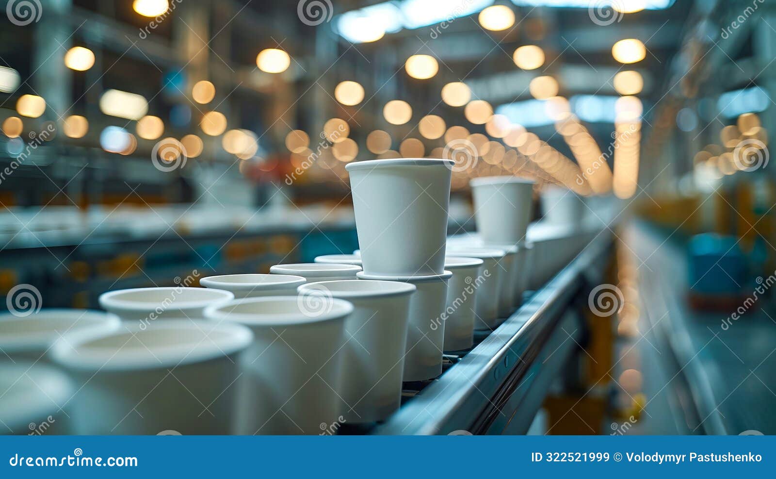 A Conveyor Belt with White Cups on it Stock Image - Image of tableware ...