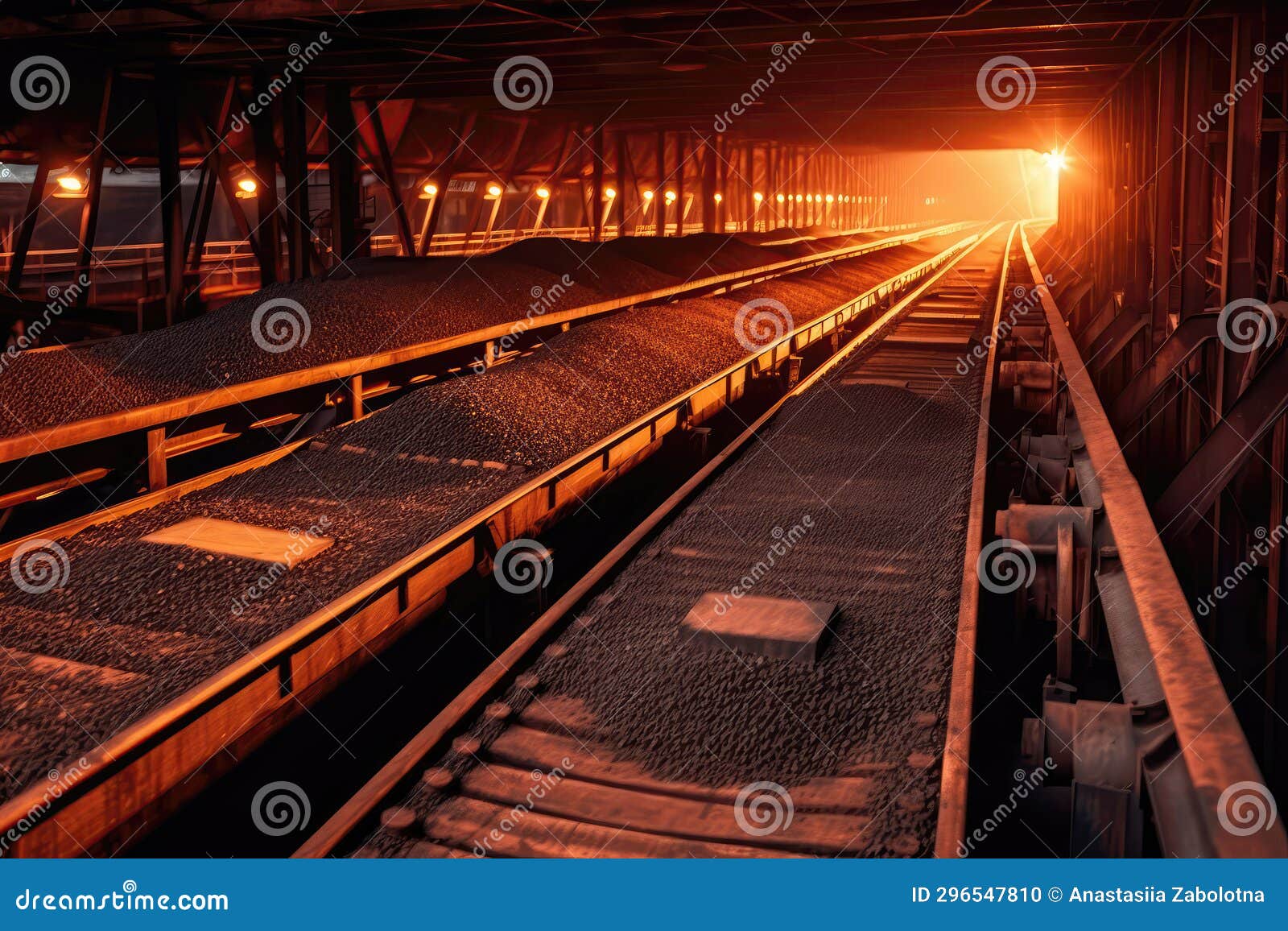 Conveyor Belts Transporting Iron Ore for Processing and Refinement ...