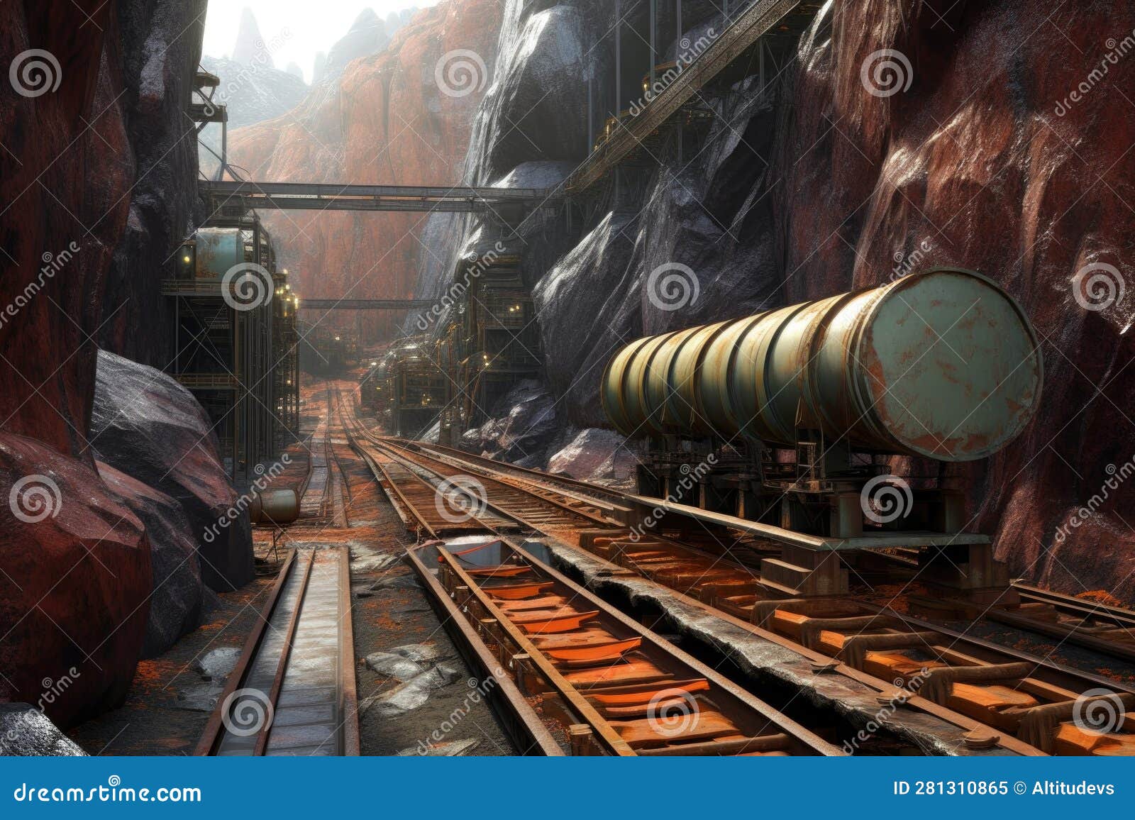 Conveyor Belts Transporting Ore in a Remote Mine Stock Illustration ...