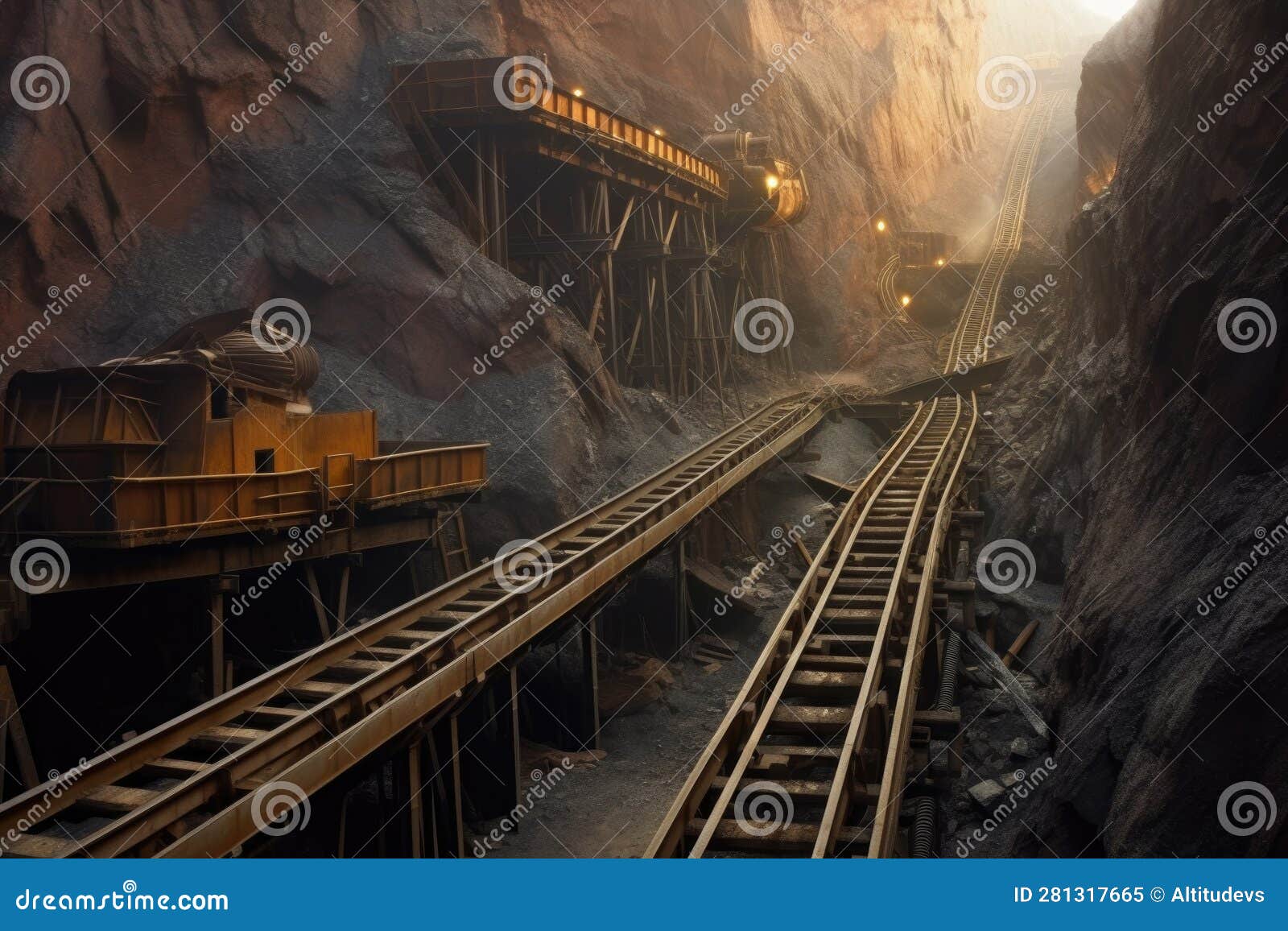 Conveyor Belts Transporting Ore in a Remote Mine Stock Illustration ...