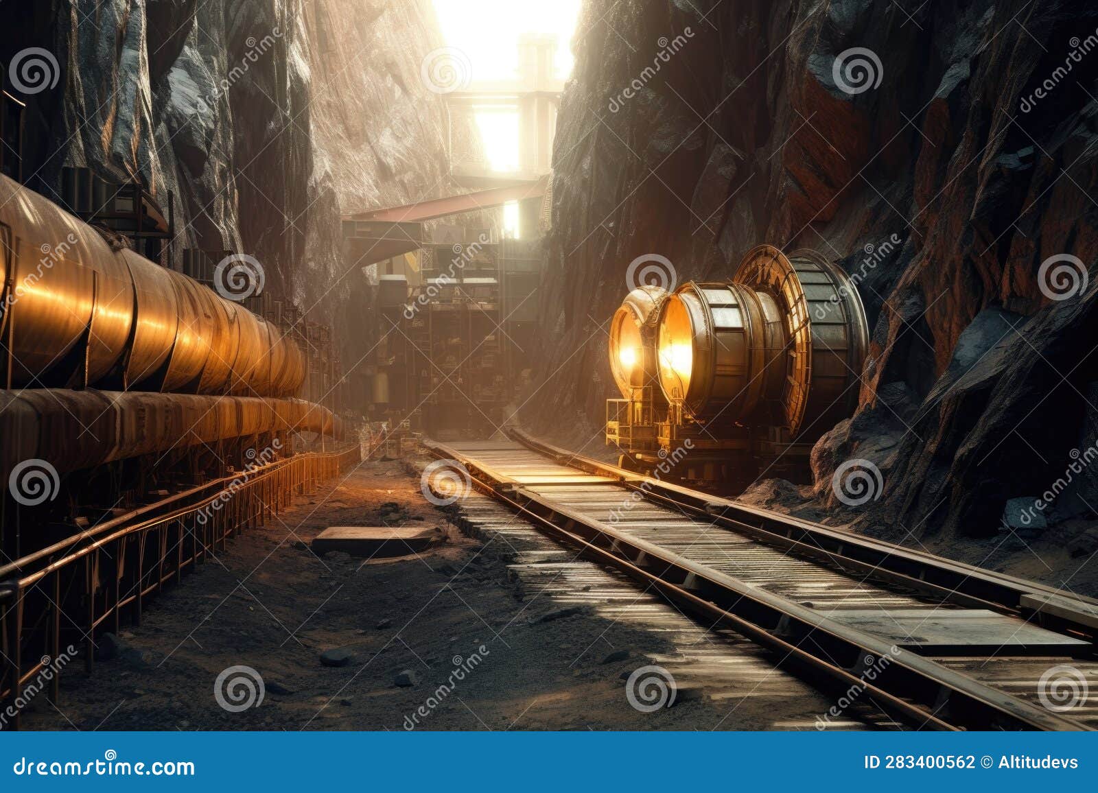 Conveyor Belts Transporting Ore in a Remote Mine Stock Illustration ...