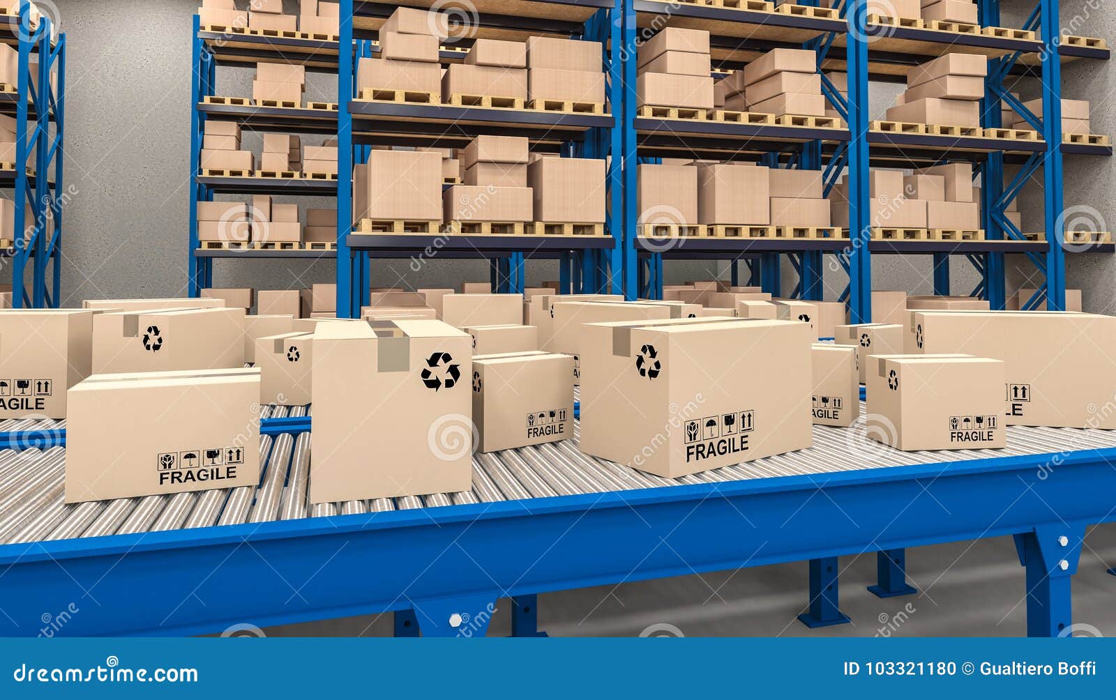 Conveyor with boxes stock illustration. Illustration of distribution ...