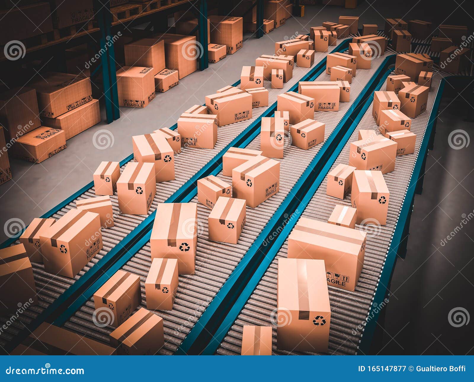 Conveyor with boxes stock illustration. Illustration of automated ...