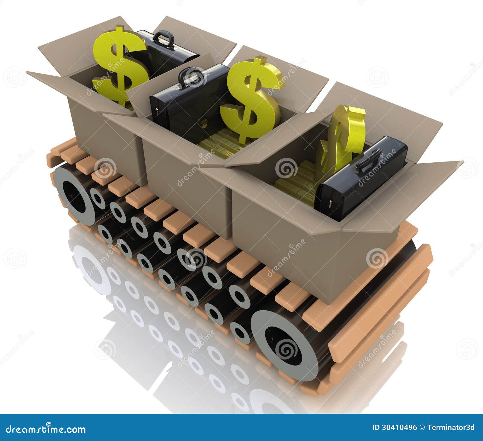Conveyor boxes of wealth stock illustration. Illustration of money ...
