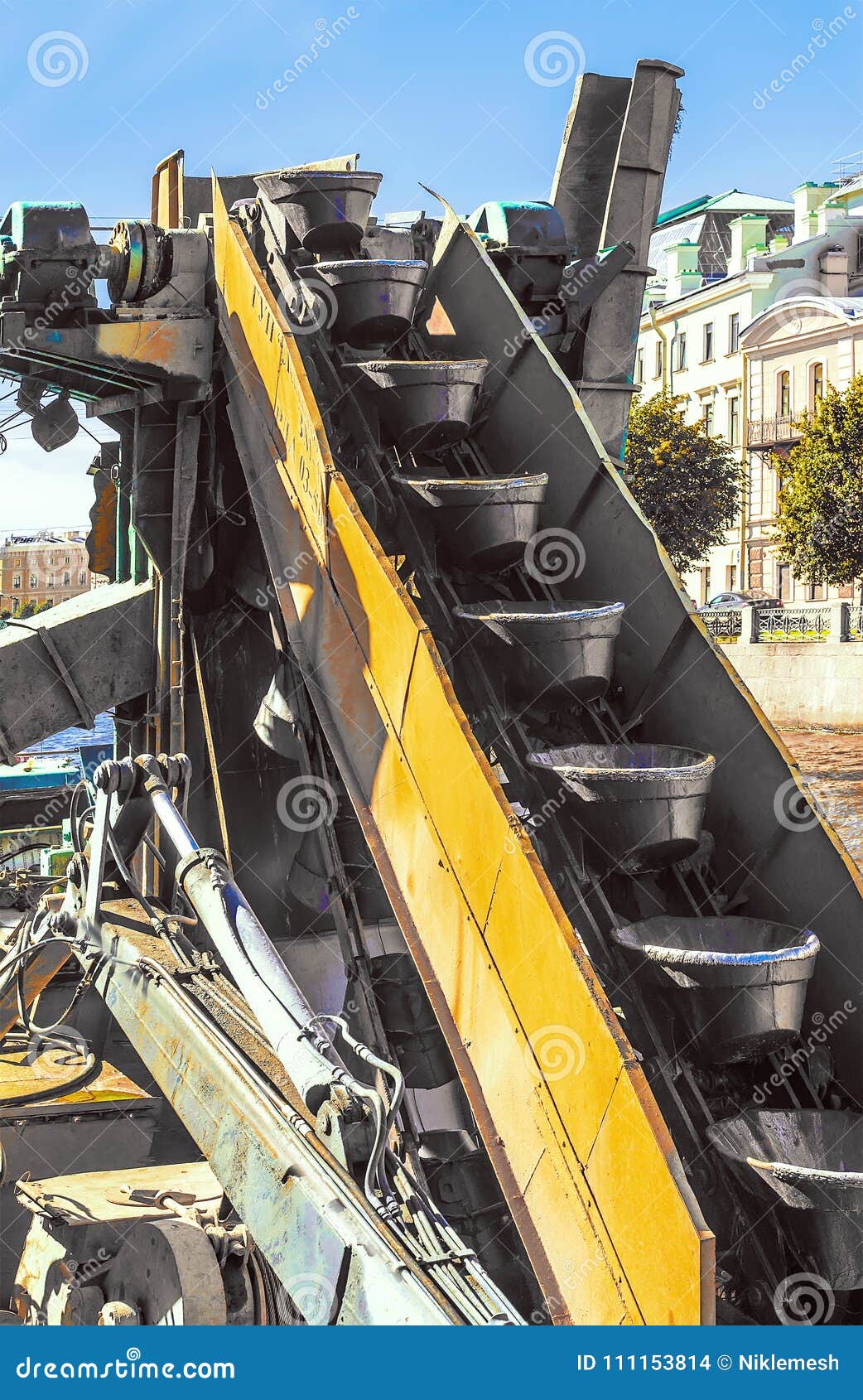 The Conveyor Buckets on the Excavator Dredger Stock Photo - Image of ...