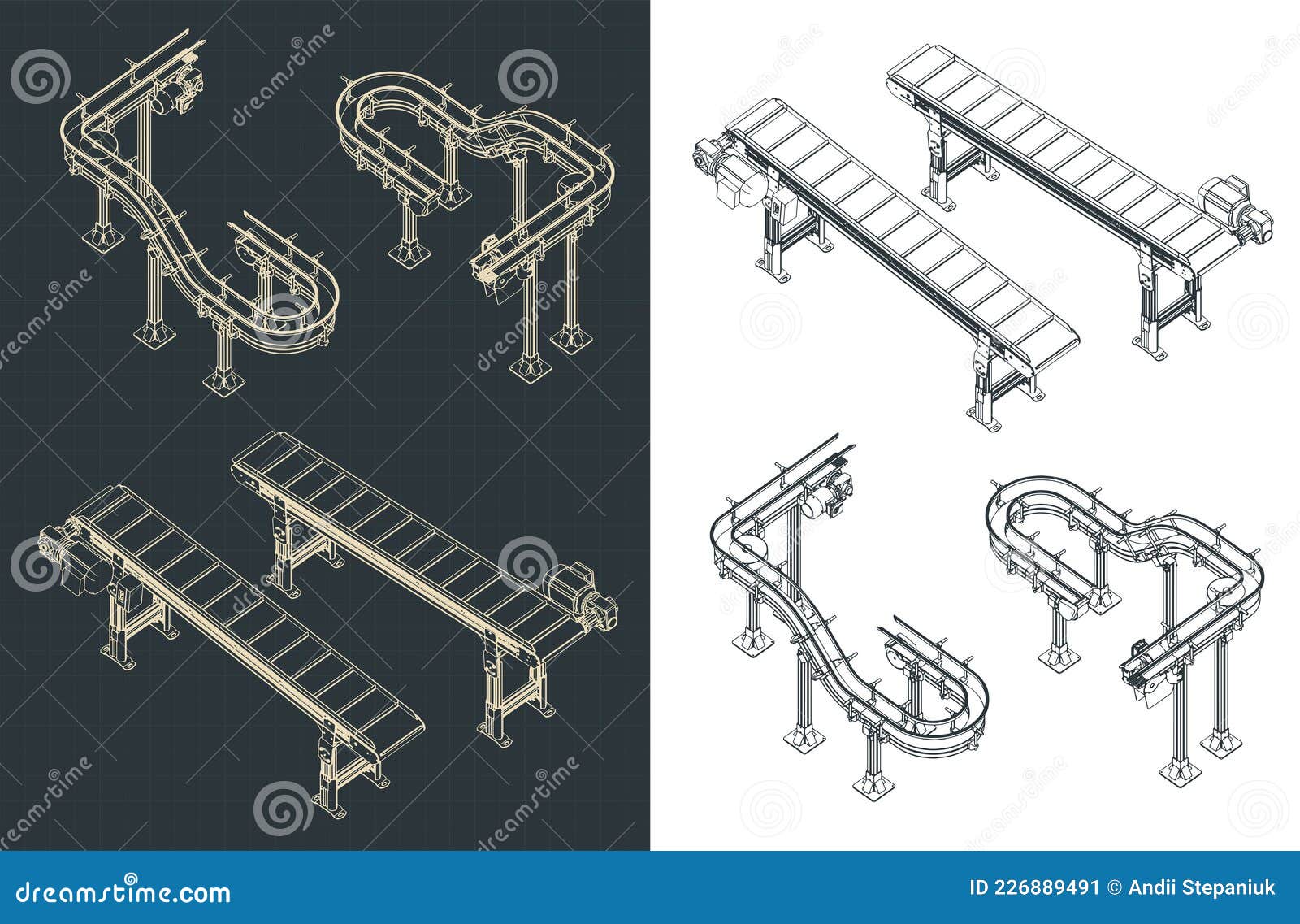 Conveyor Isometric Blueprints Mini Set Stock Vector - Illustration of ...