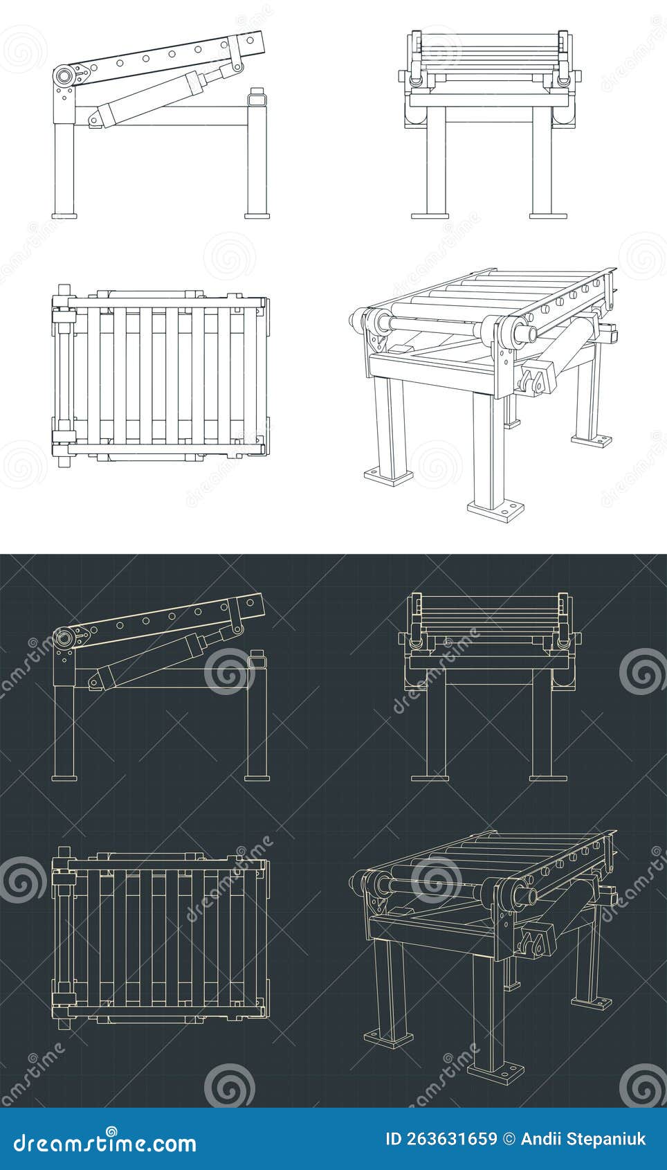 Conveyor Lifting Mechanism Blueprints Cartoon Vector | CartoonDealer ...