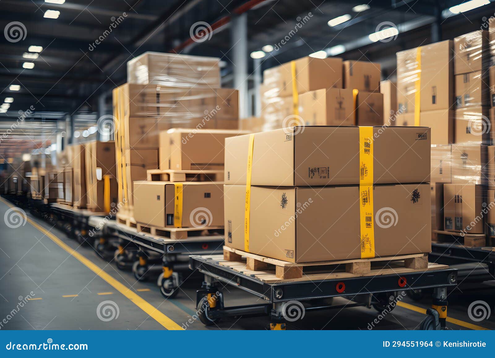 Conveyor Line with Cardboard Boxes on it in Distribution Warehouse ...