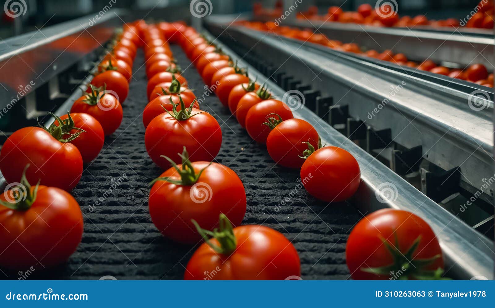 Conveyor Line with Fresh Tomatoes Process Production Agriculture Stock ...