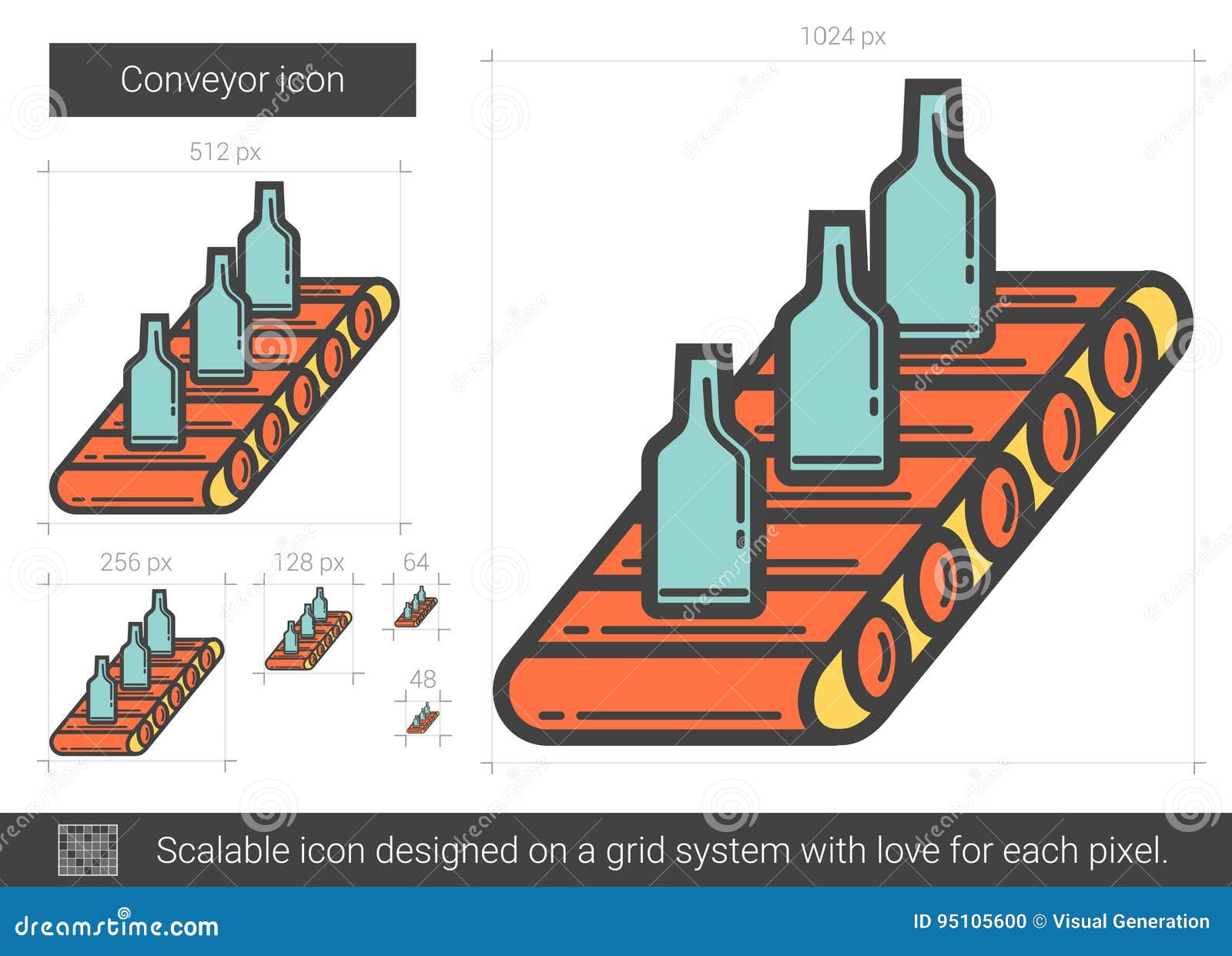 Conveyor line icon. stock vector. Illustration of manufacture - 95105600