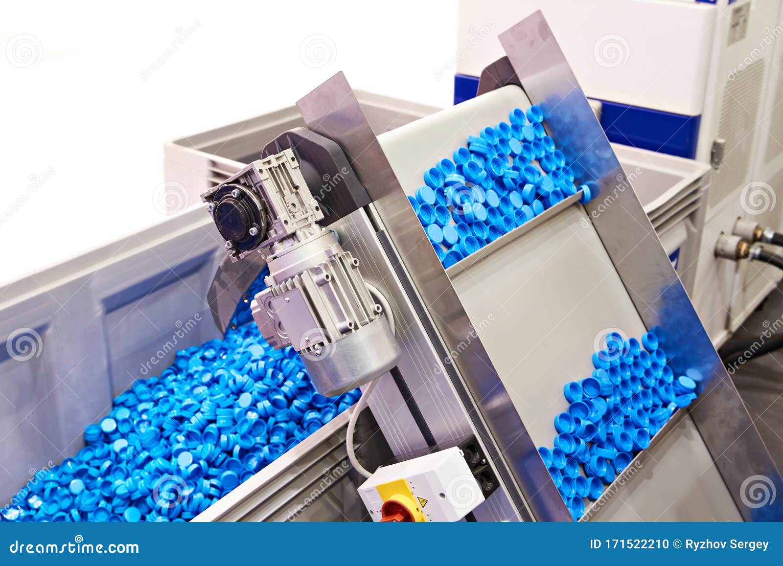 Plastic Bottle Cap Conveyor Stock Photo - Image of technology, caps ...
