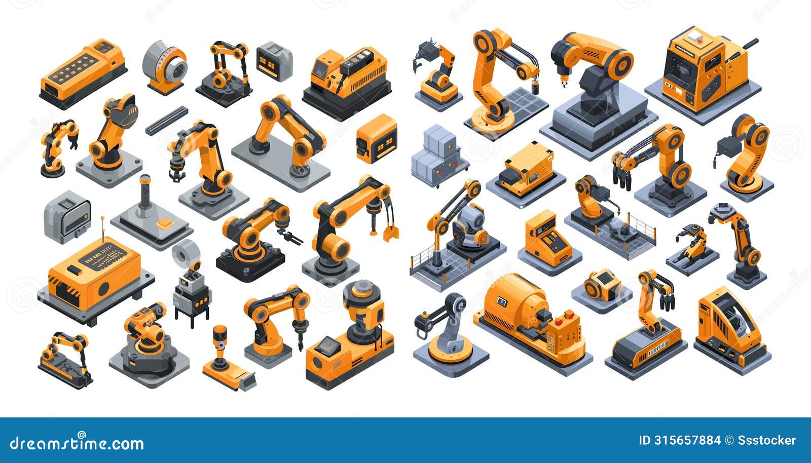 Conveyor Manipulators Isometry Vector Set. Robotic Hands Automatic ...