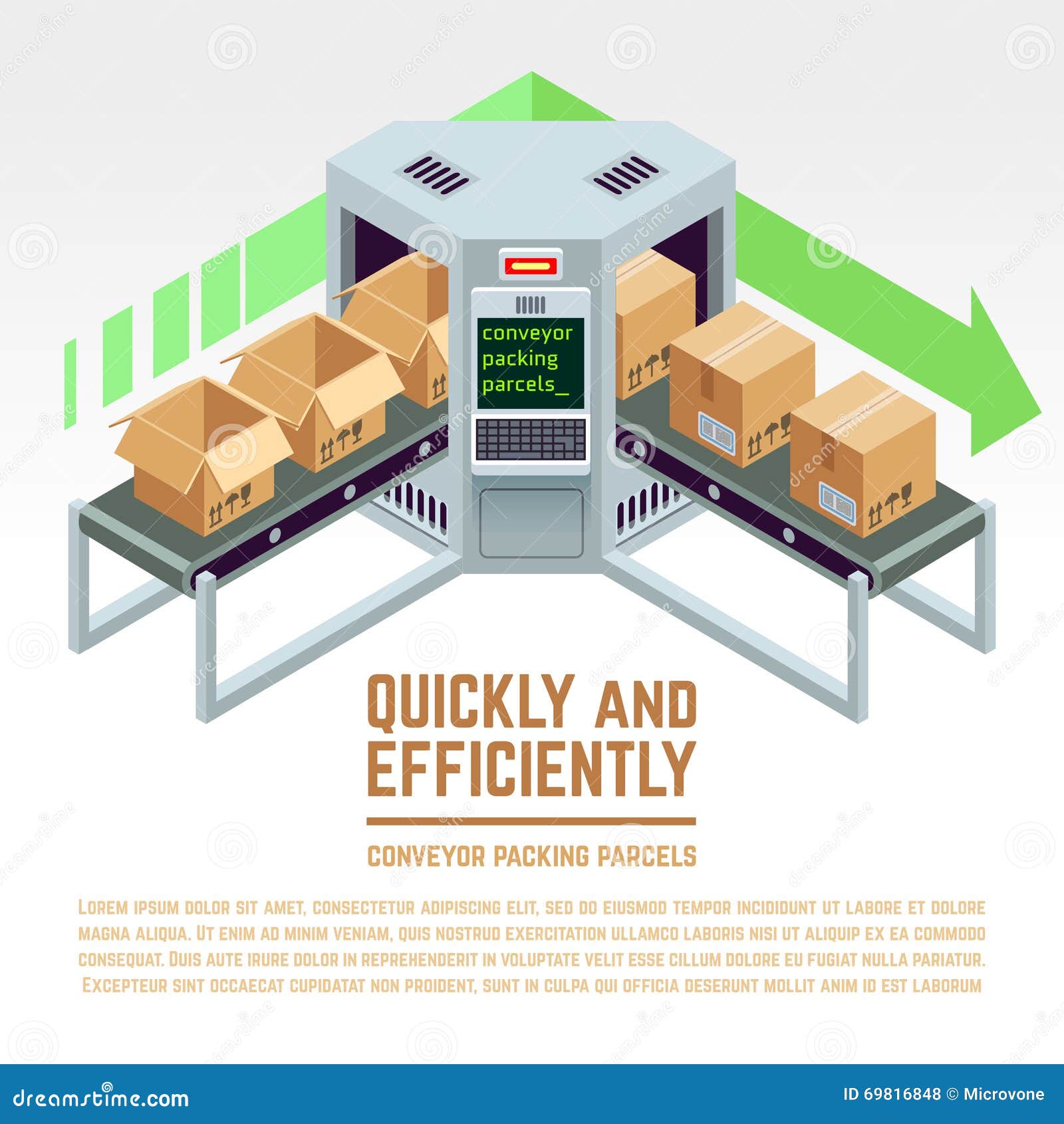 Conveyor Packing Parcels. Vector 3D Isometric Concept Stock Vector ...