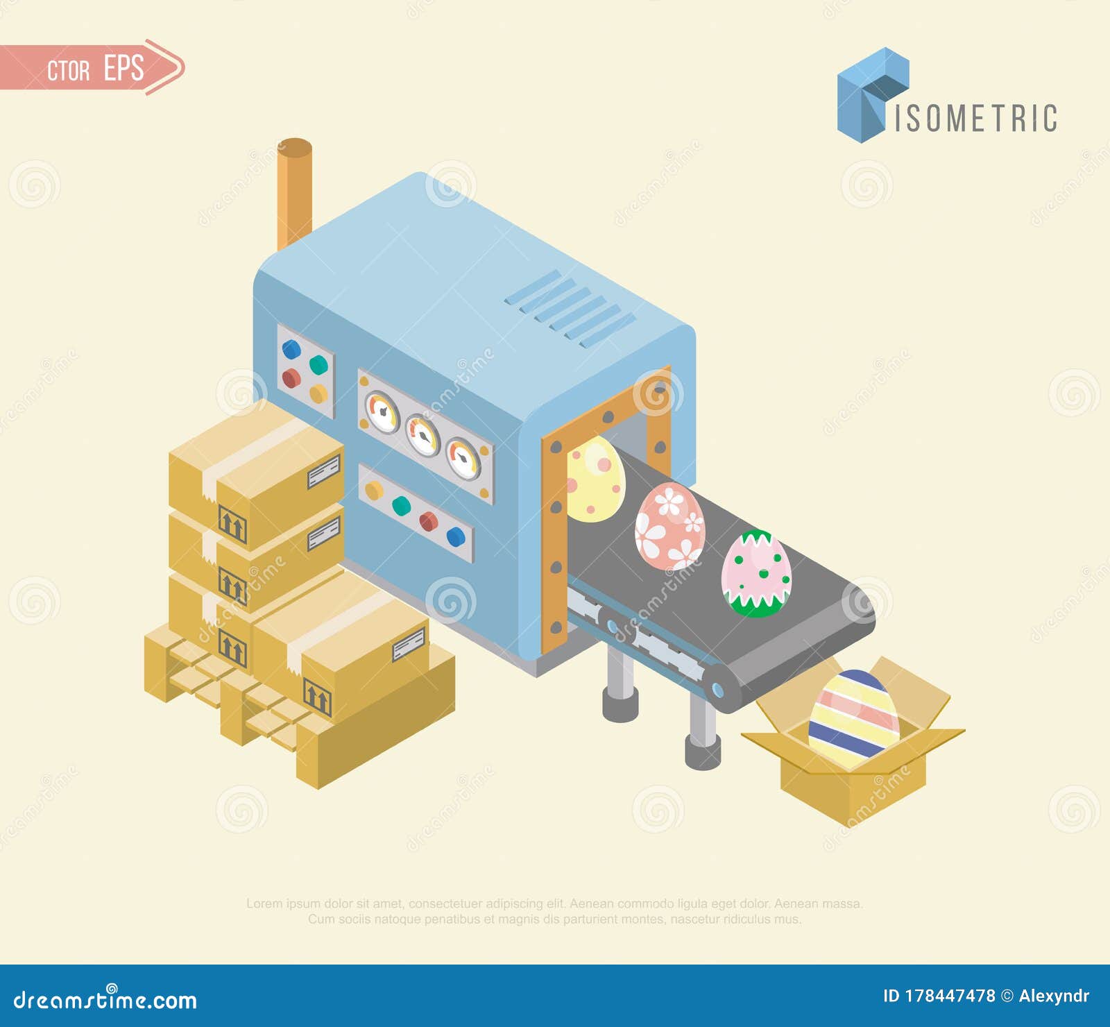 Conveyor Packing Parcels. Vector Easter Eggs 3D Isometric Concept ...