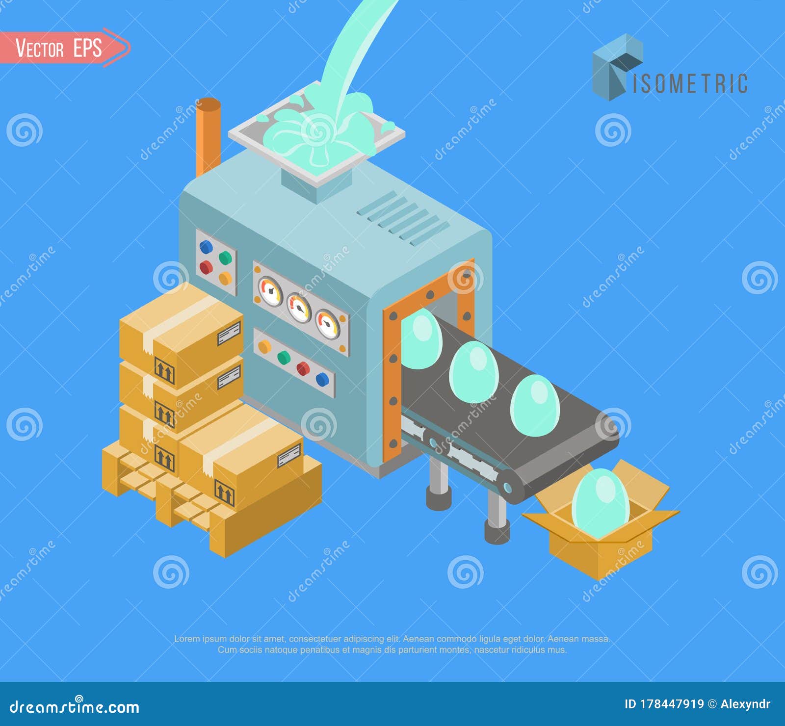 Conveyor Packing Parcels. Vector Easter Eggs 3D Isometric Concept ...