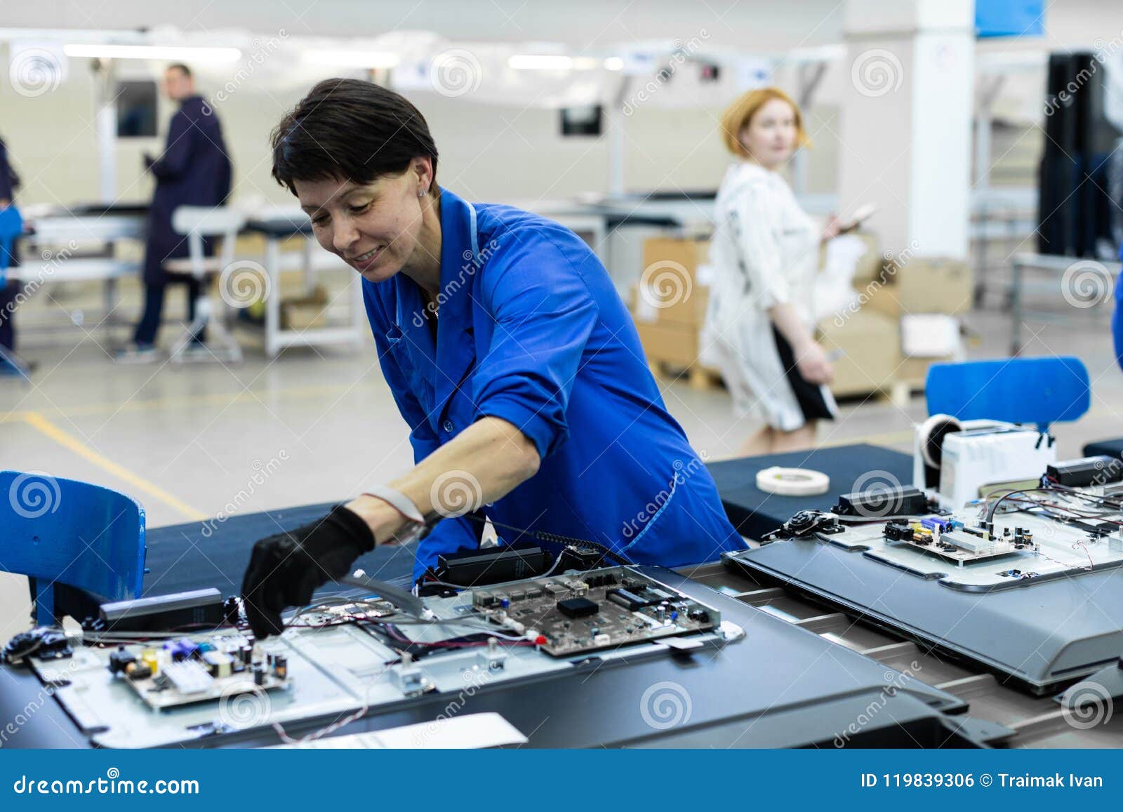 Minsk, Belarus - May 08, 2018: Workshop for Assembring Televisions ...