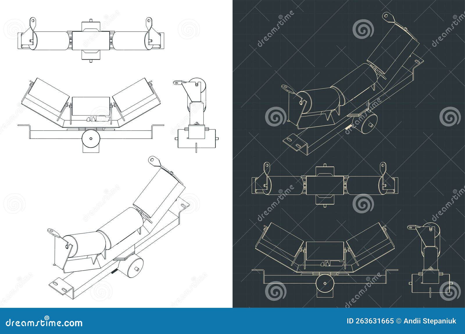 Conveyor Roller Frames Mechanism Blueprints Vector Illustration ...