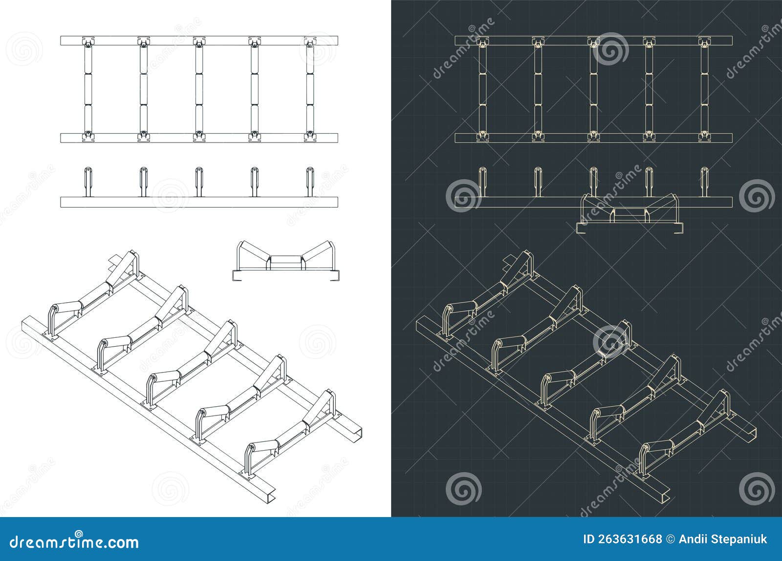 Conveyor Roller Frame Mechanism Blueprints Cartoon Vector ...
