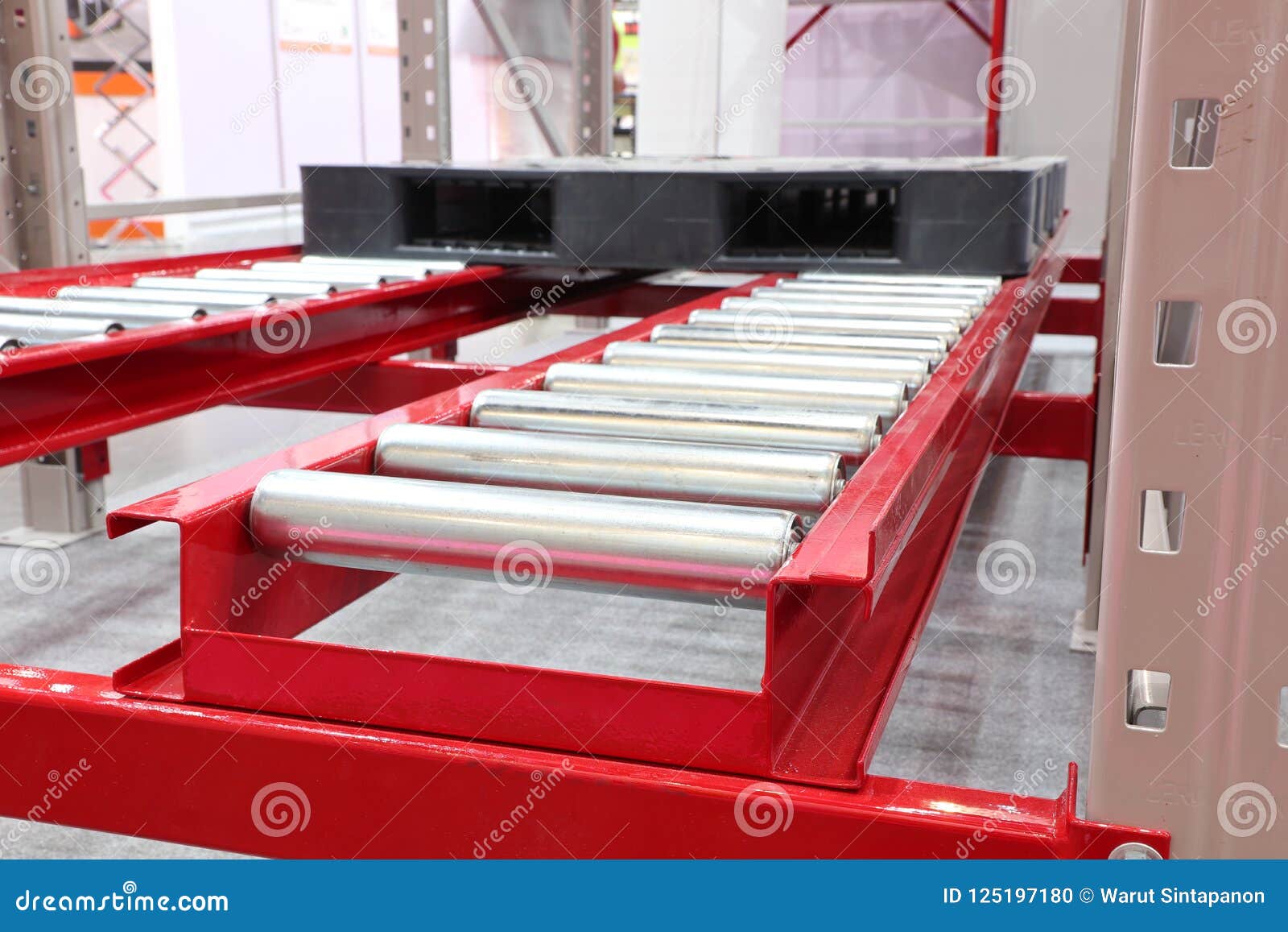 Conveyor Roller with Pallet Stock Photo - Image of machinery, pallet ...