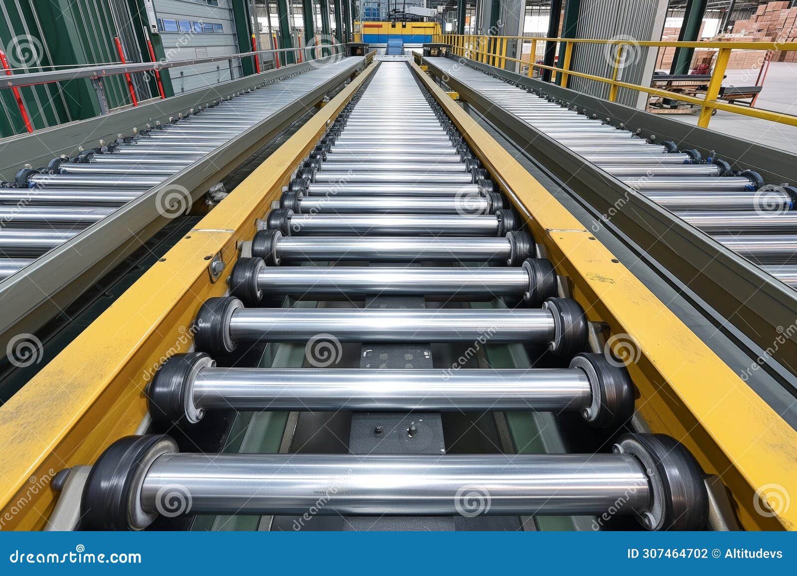 Conveyor Rollers with Builtin Bearings in a Warehouse Setting Stock ...