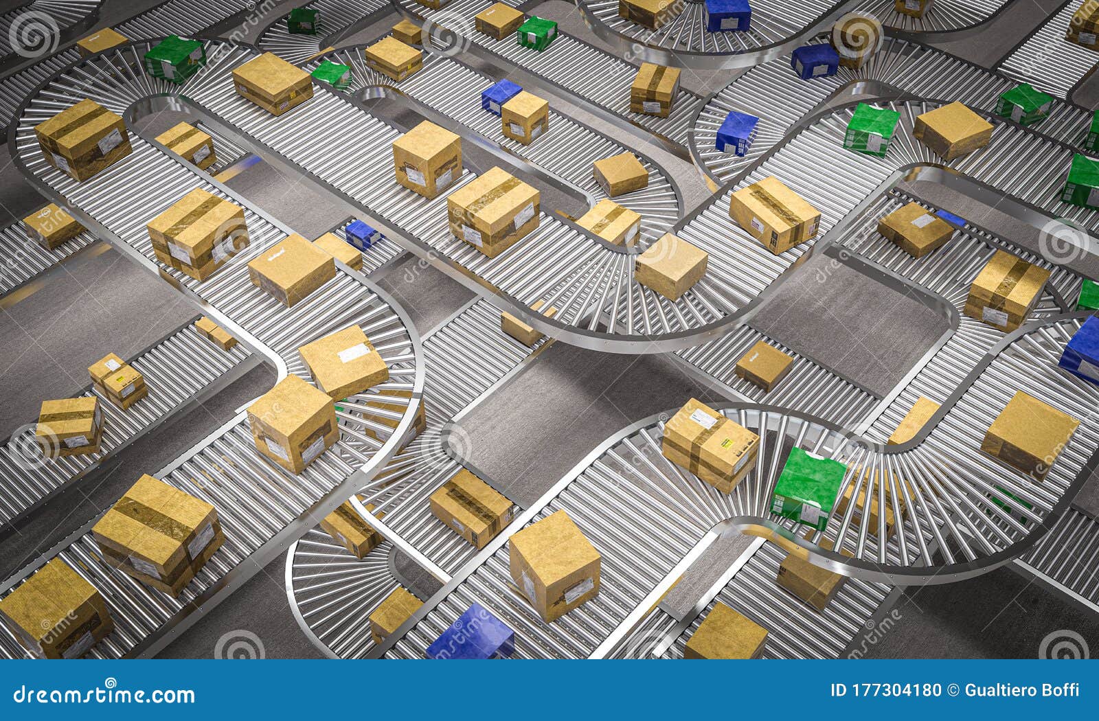 Conveyor Rollers with Different Types of Packages Stock Illustration ...