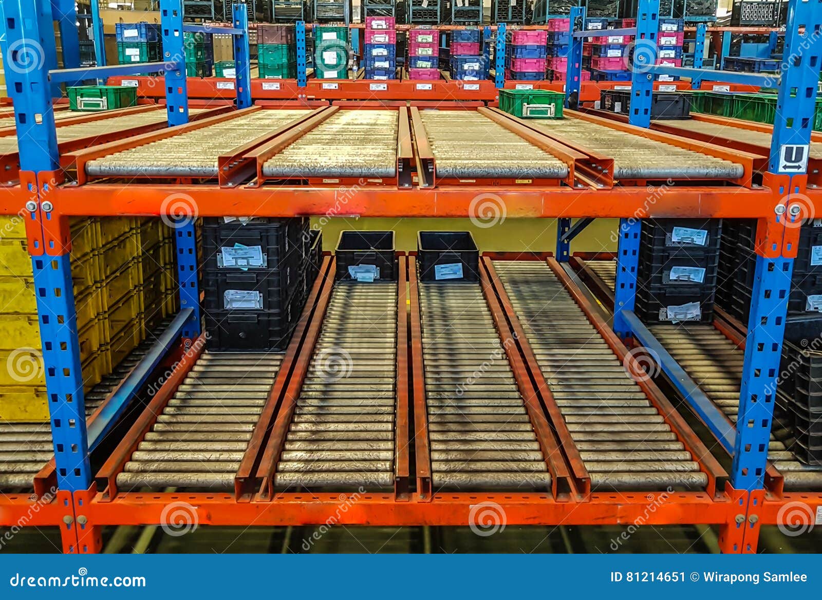 Conveyor Rollers in Distribution Warehouse Stock Image - Image of goods ...