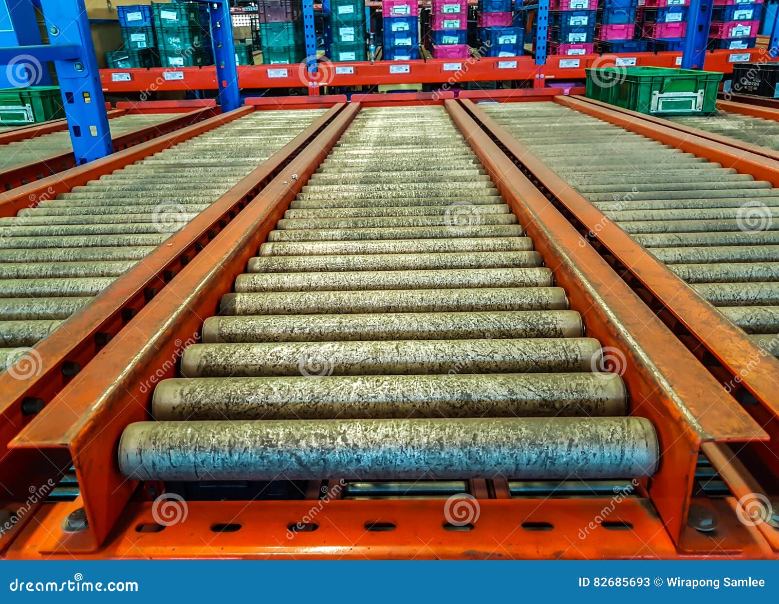 The conveyor rollers stock image. Image of crates, plastic - 82685693