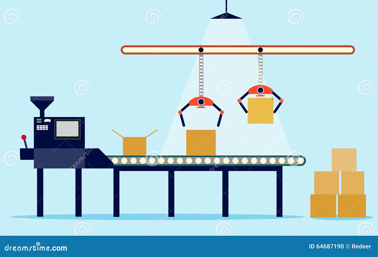 Conveyor System in Flat Design. Vector Illustration Stock Vector ...