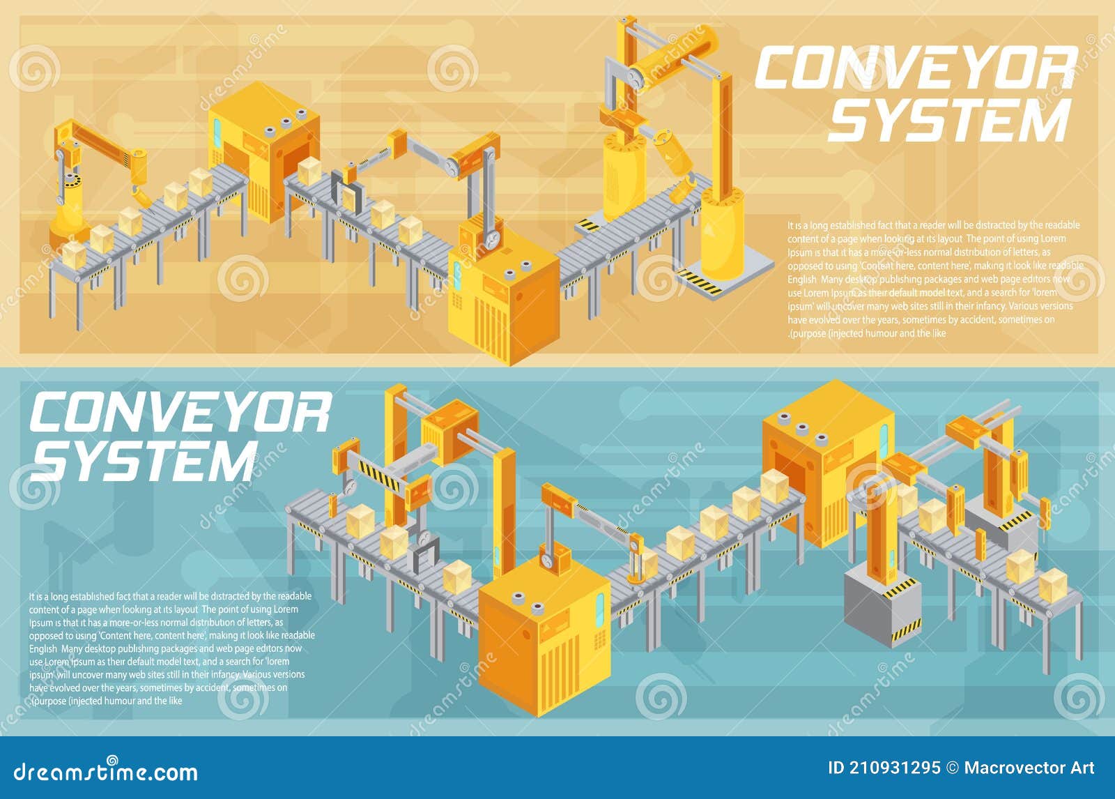Conveyor System Isometric Banners Stock Vector - Illustration of ...