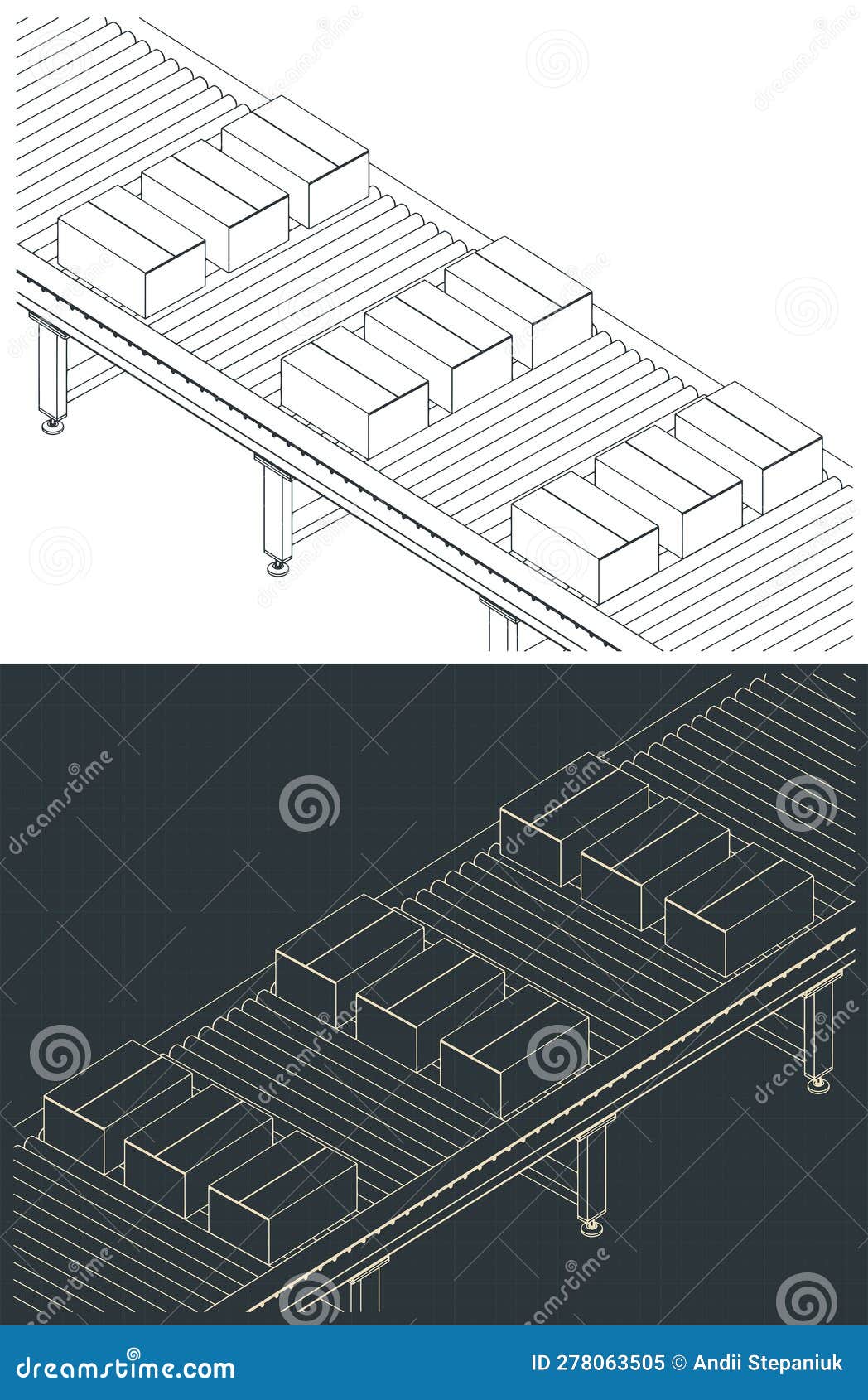 Conveyor for Warehouses Isometric Drawings Stock Vector - Illustration ...