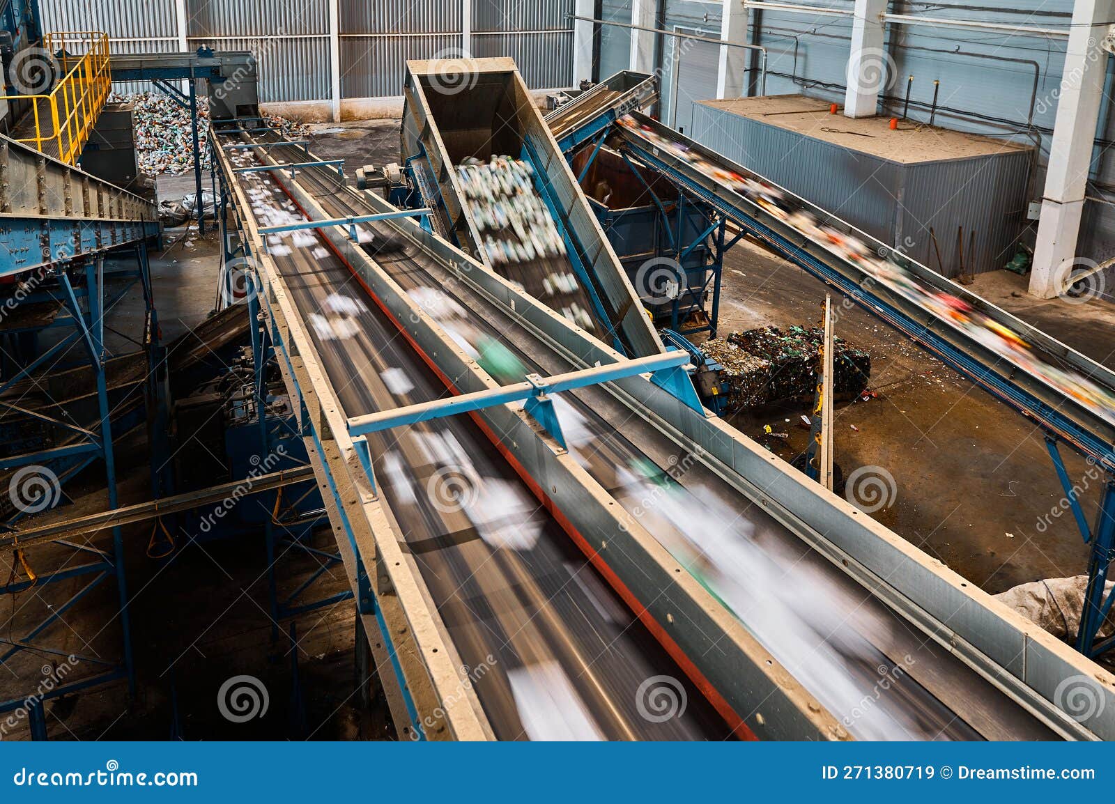 Conveyors Carry Trash and Empty Platforms at Recycling Plant Stock ...