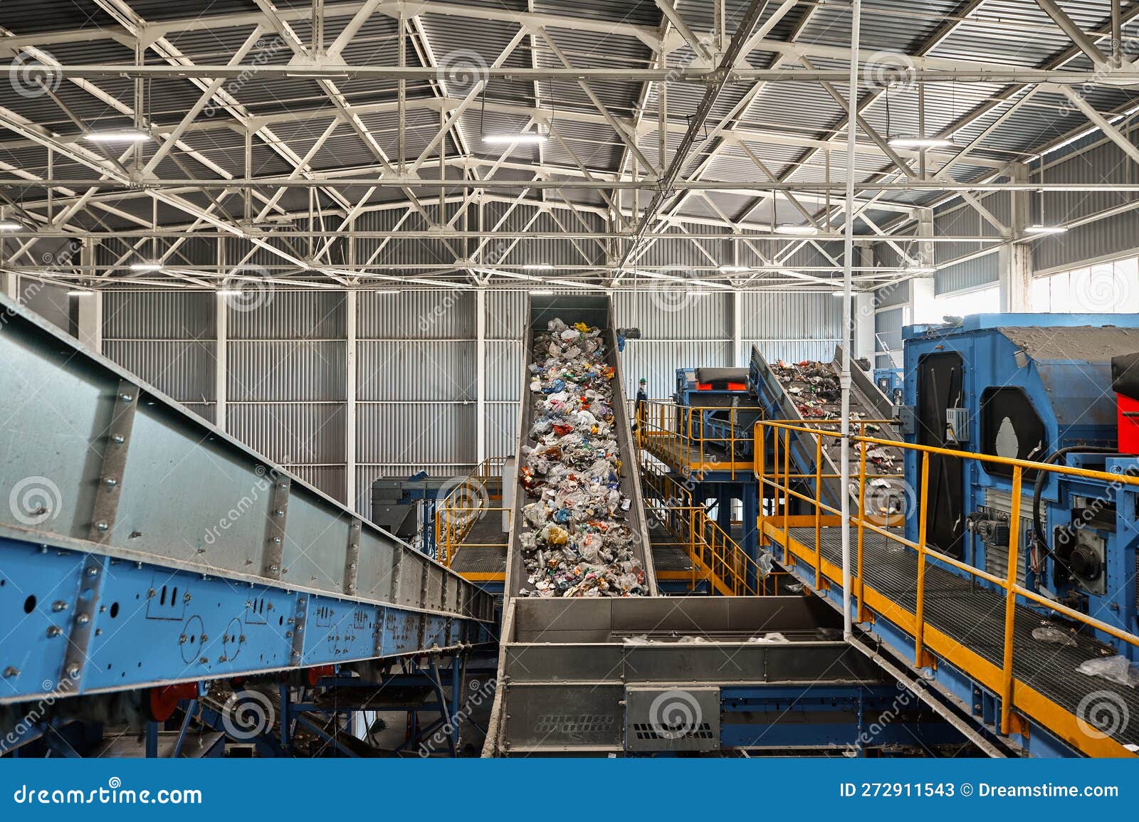 Conveyors Carry Trash and Empty Platforms at Recycling Plant Stock ...