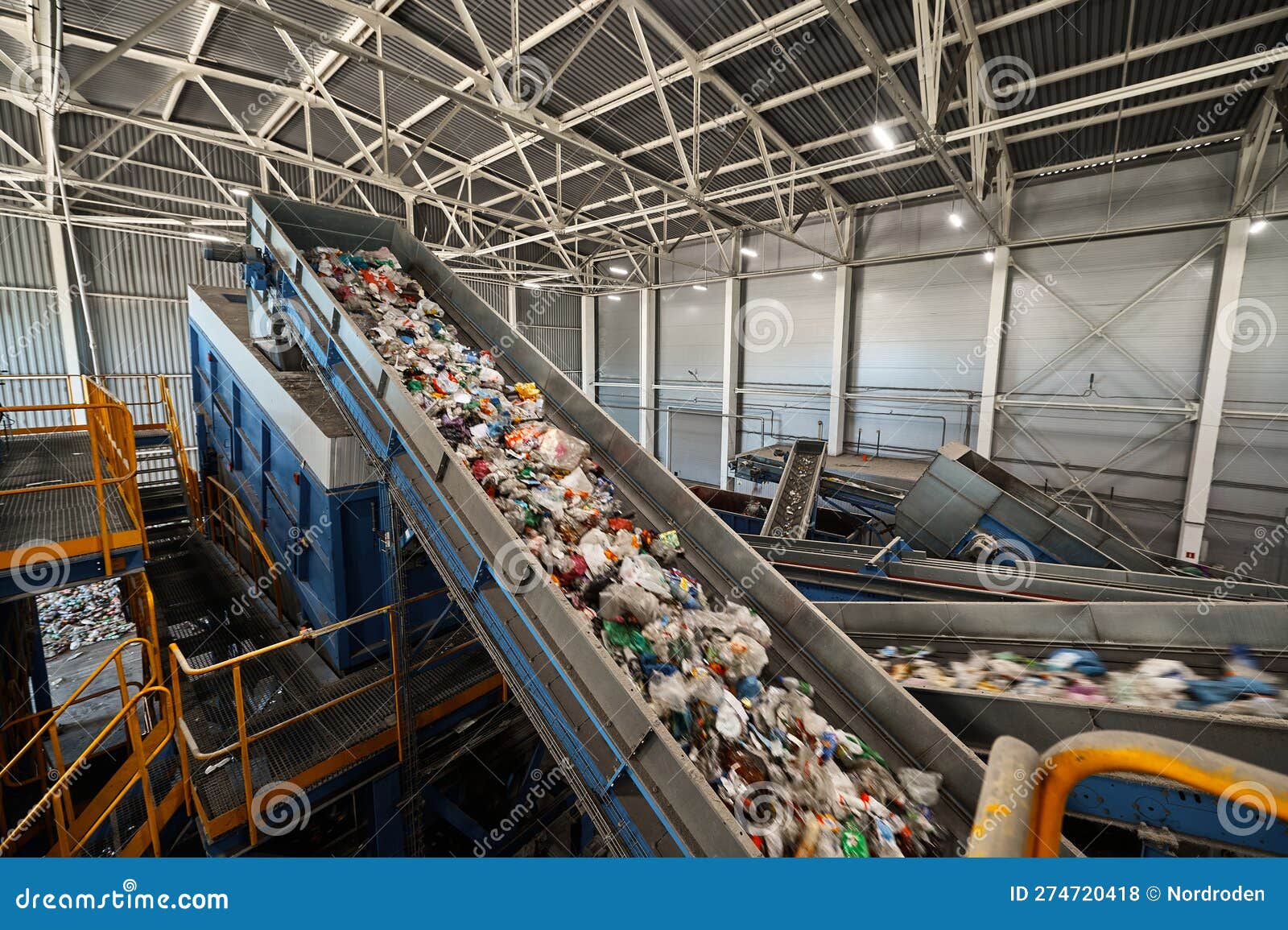 Conveyors Carry Trash and Empty Platforms at Recycling Plant Stock ...