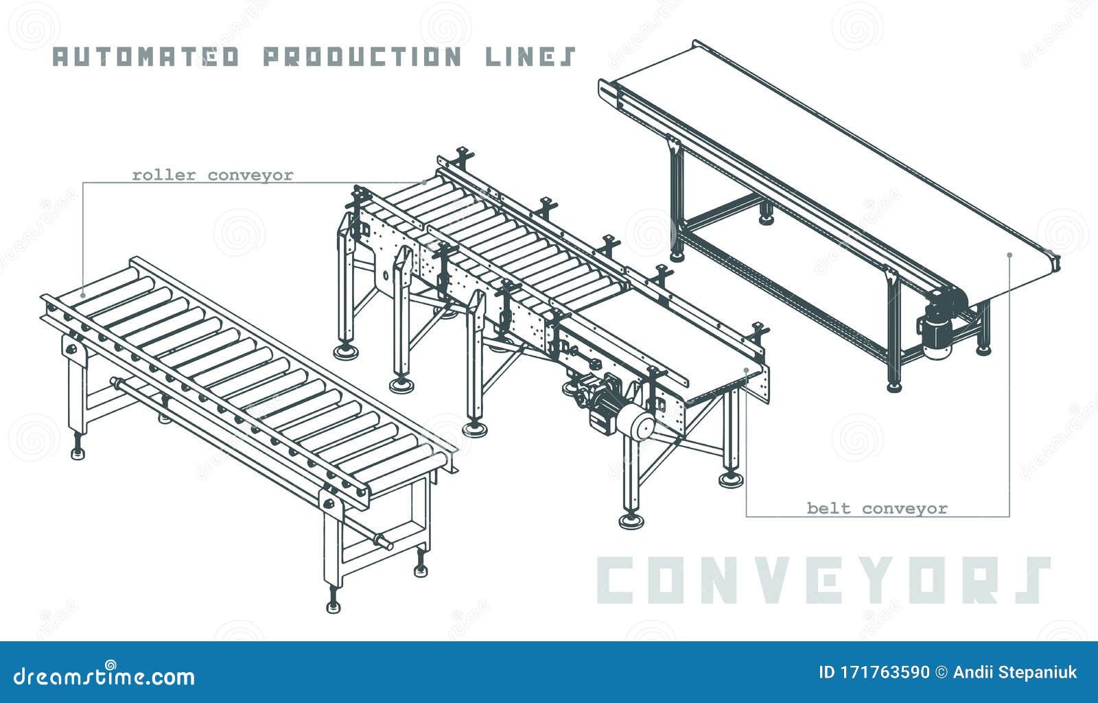 Conveyors Isometric View stock vector. Illustration of automation ...