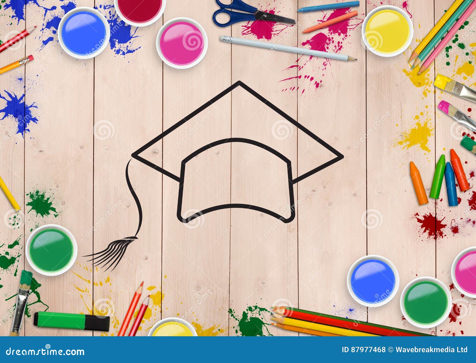 Convocation Hat Drawn on Wooden Plank with Coloring Tools Stock ...