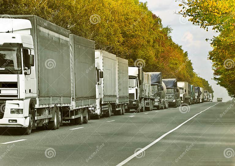 Big rig trucks convoy stock photo. Image of automobile - 17120446