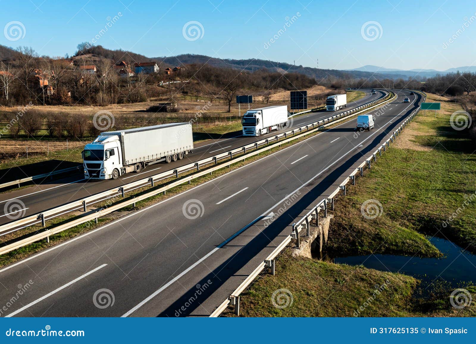 Convoy of Three White Trucks with White Containers Stock Image - Image ...