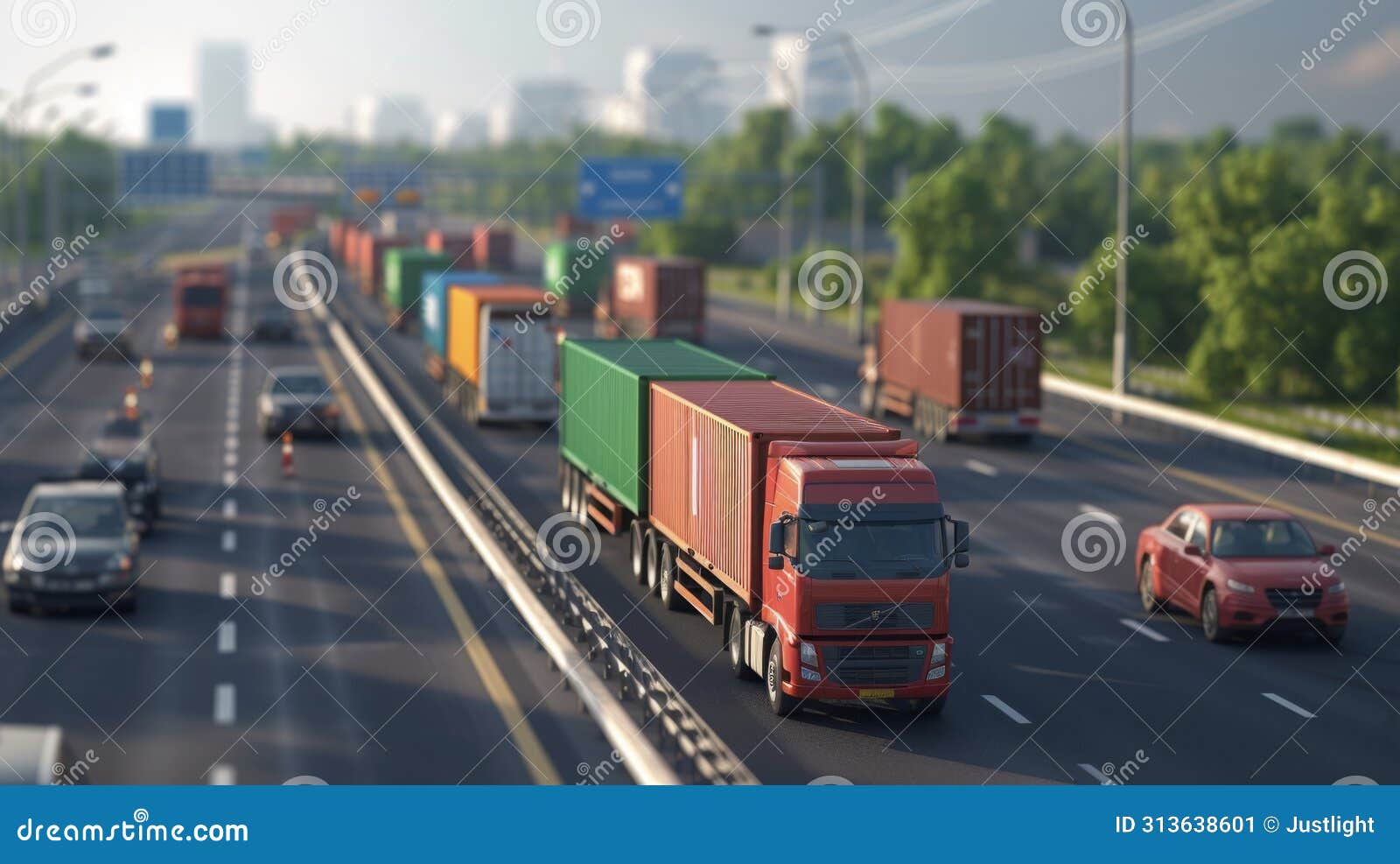 A Convoy of Trucks Transporting Containers on a Highway Exemplifying ...