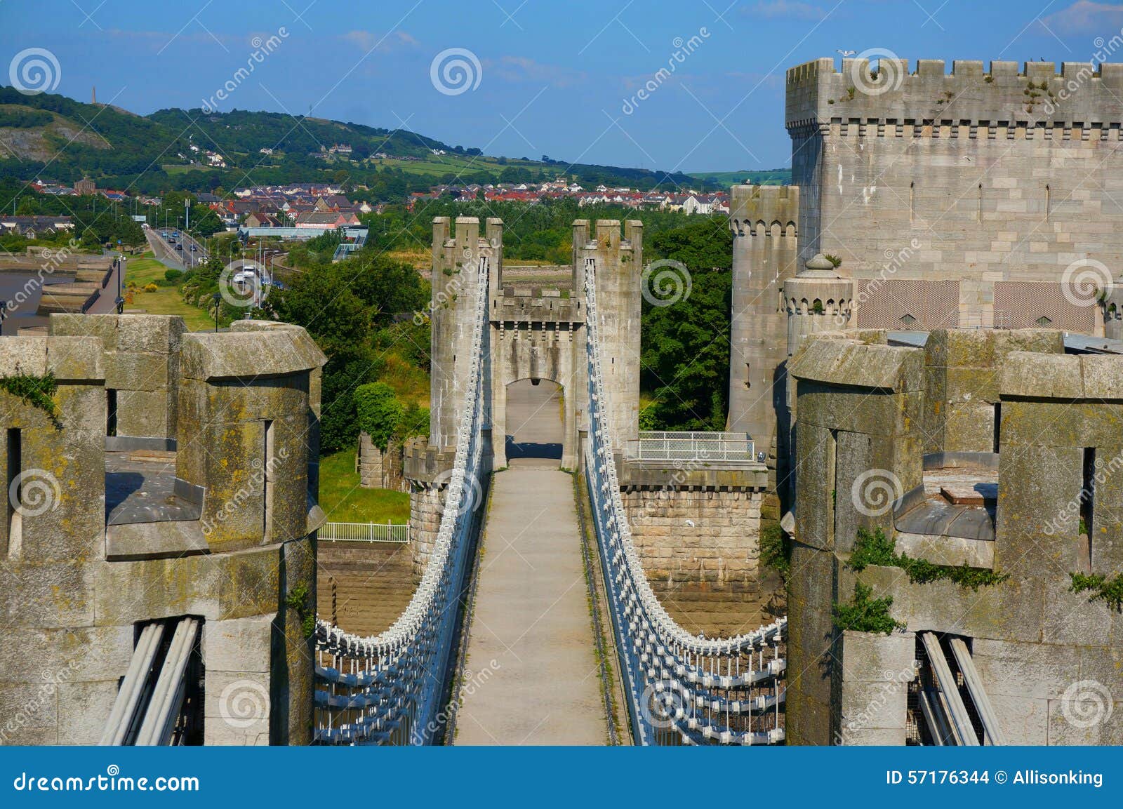 Conwy Castle Suspension Bridge in Wales Stock Photo - Image of ...