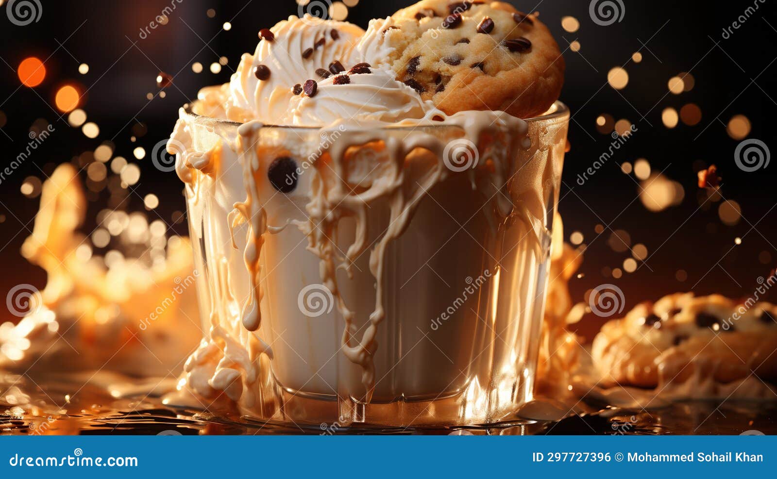 Coofee and Chocolate Explosive Liquid with a Cookie Beige Background ...