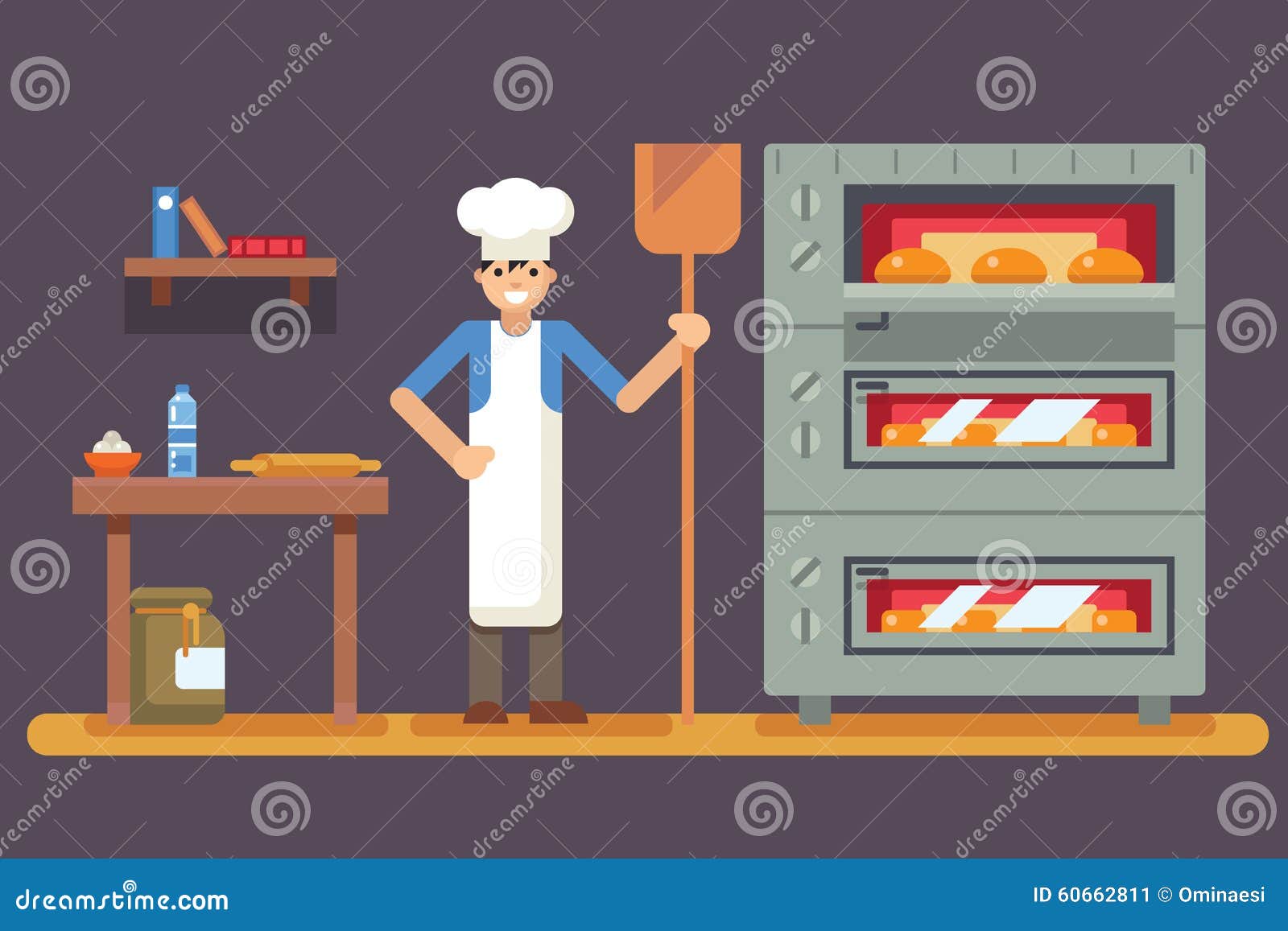 Cook Baker Cooking Bread Icon on Bakery Background Stock Vector ...