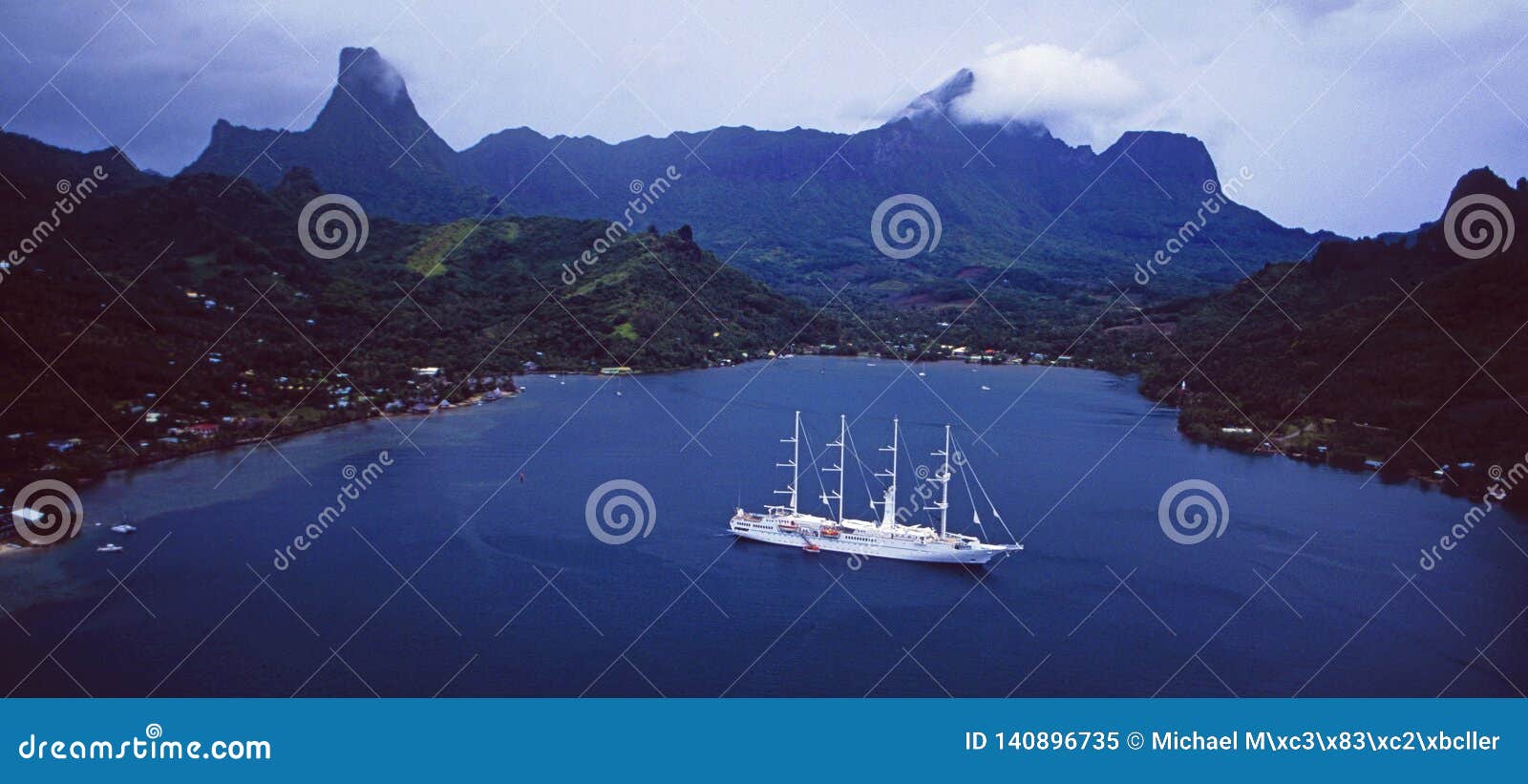Cook Bay with Cruise Ship Ankering on Moorea Island Stock Image - Image ...