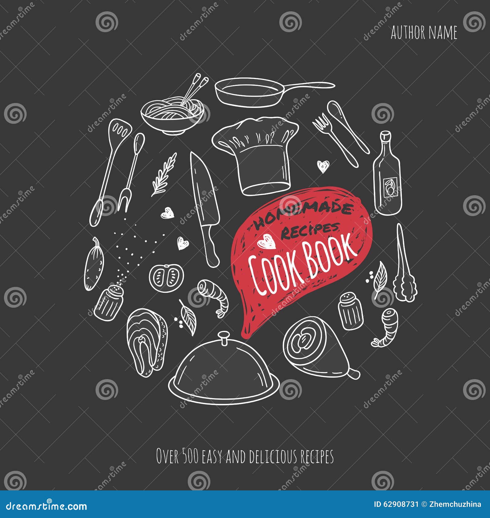 Cook Book Cover with Hand Drawn Food Illustrations Stock Vector ...