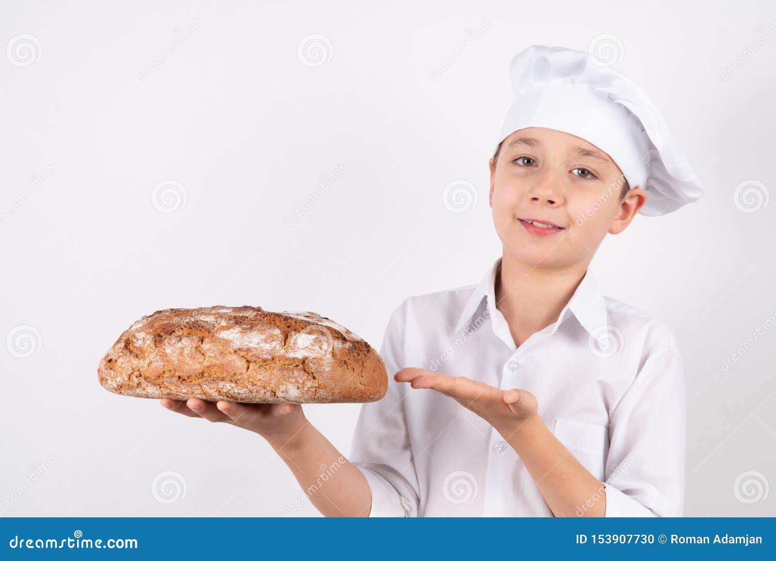 Cook Boy with Bread on White Background Stock Photo - Image of chef ...
