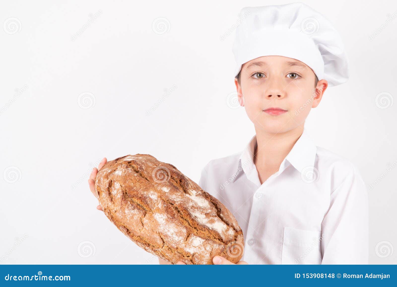 Cook Boy with Bread on White Background Stock Photo - Image of child ...