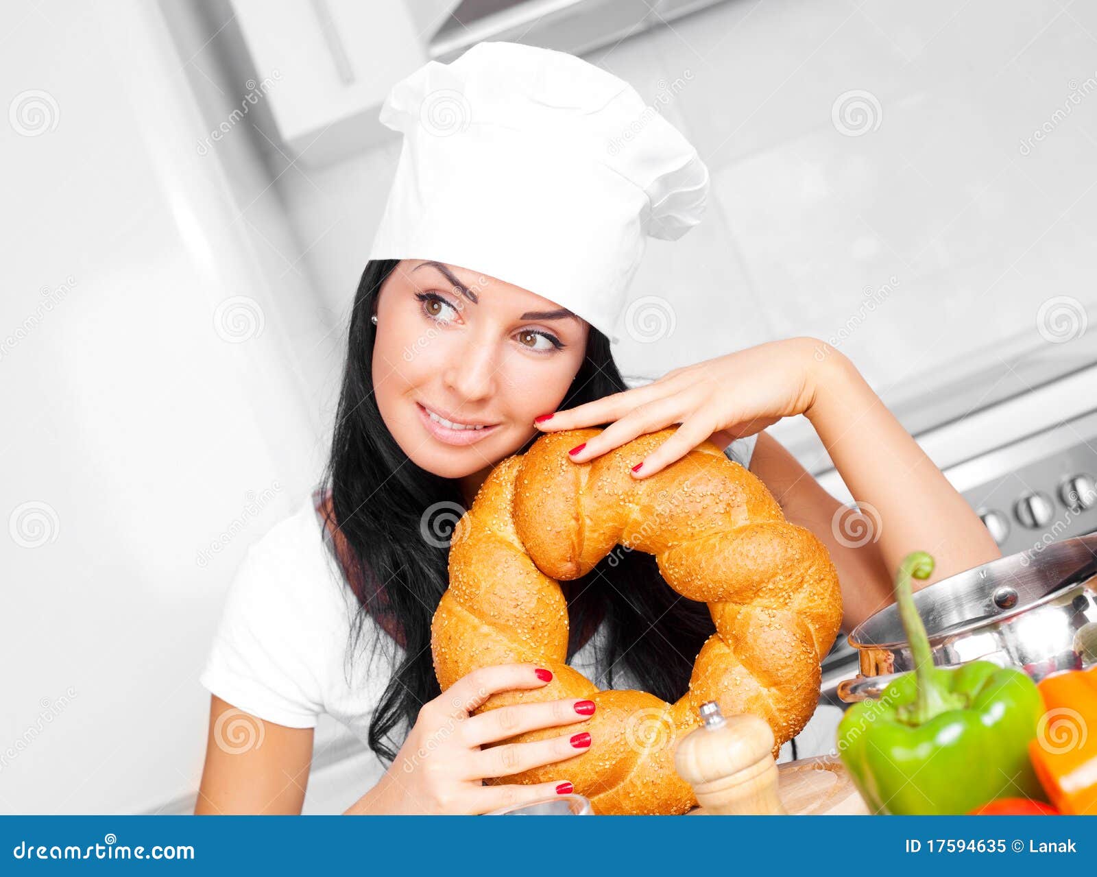 Cook with bread stock image. Image of home, meal, female - 17594635