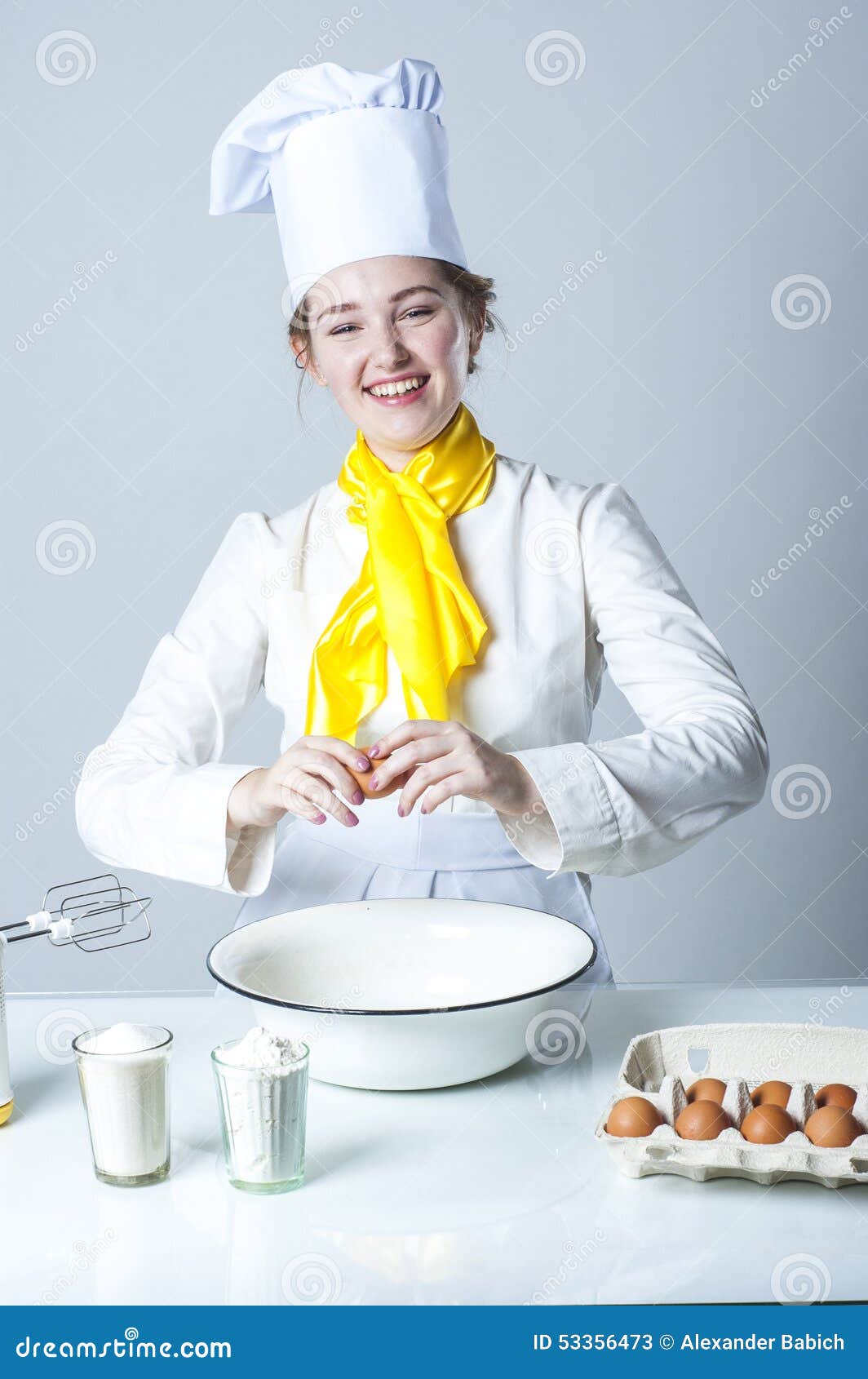 Cook breaking egg stock image. Image of cook, gray, dining - 53356473