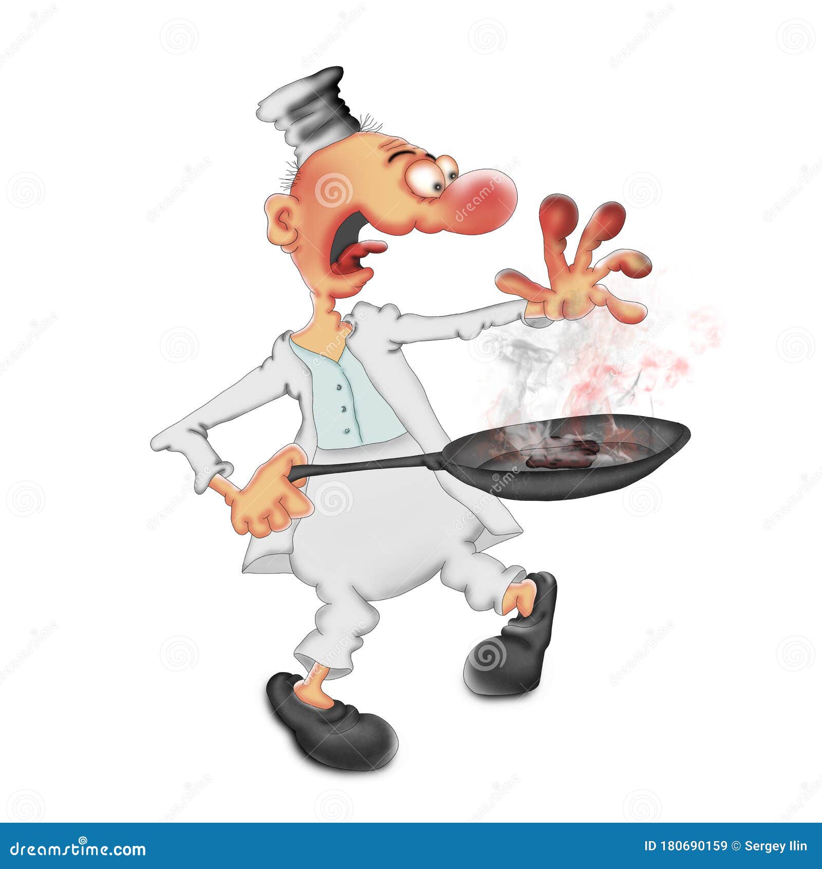 The Cook Burned Himself on a Burned Pan. Humorous Illustration on a ...